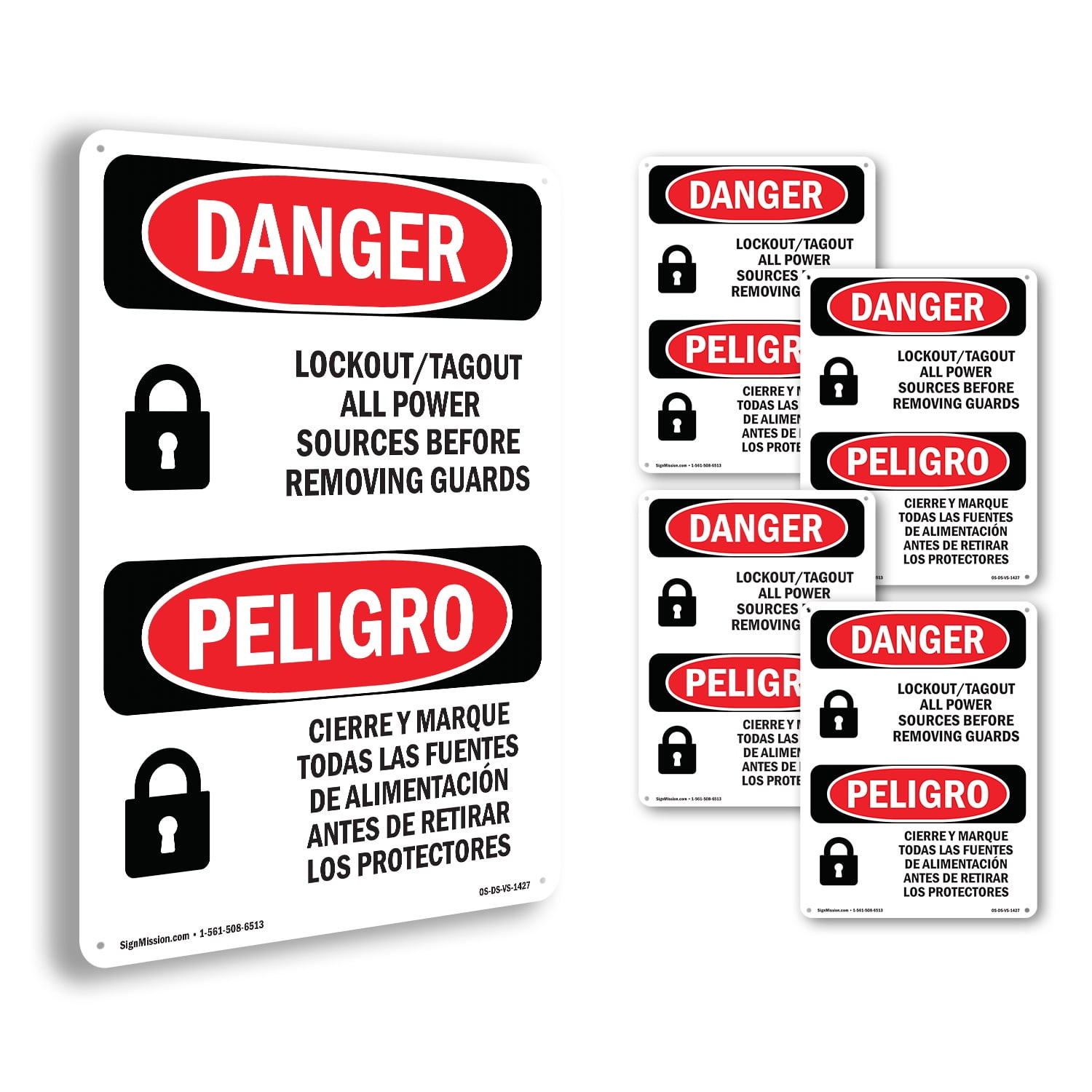 Lockout Tagout All Power Sources Bilingual OSHA Danger Aluminum Sign 10 ...