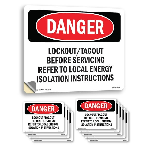 Lockout Tagout Before Servicing Refer To OSHA Danger Vinyl Decal Label ...