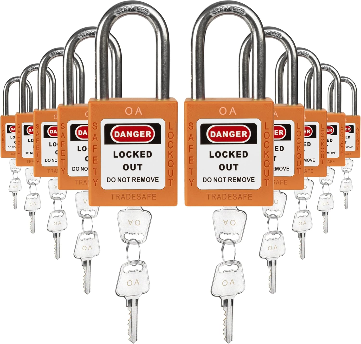 Lockout Tagout Lock Sets, 10 Orange Keyed Alike Unlimited Grouping ...