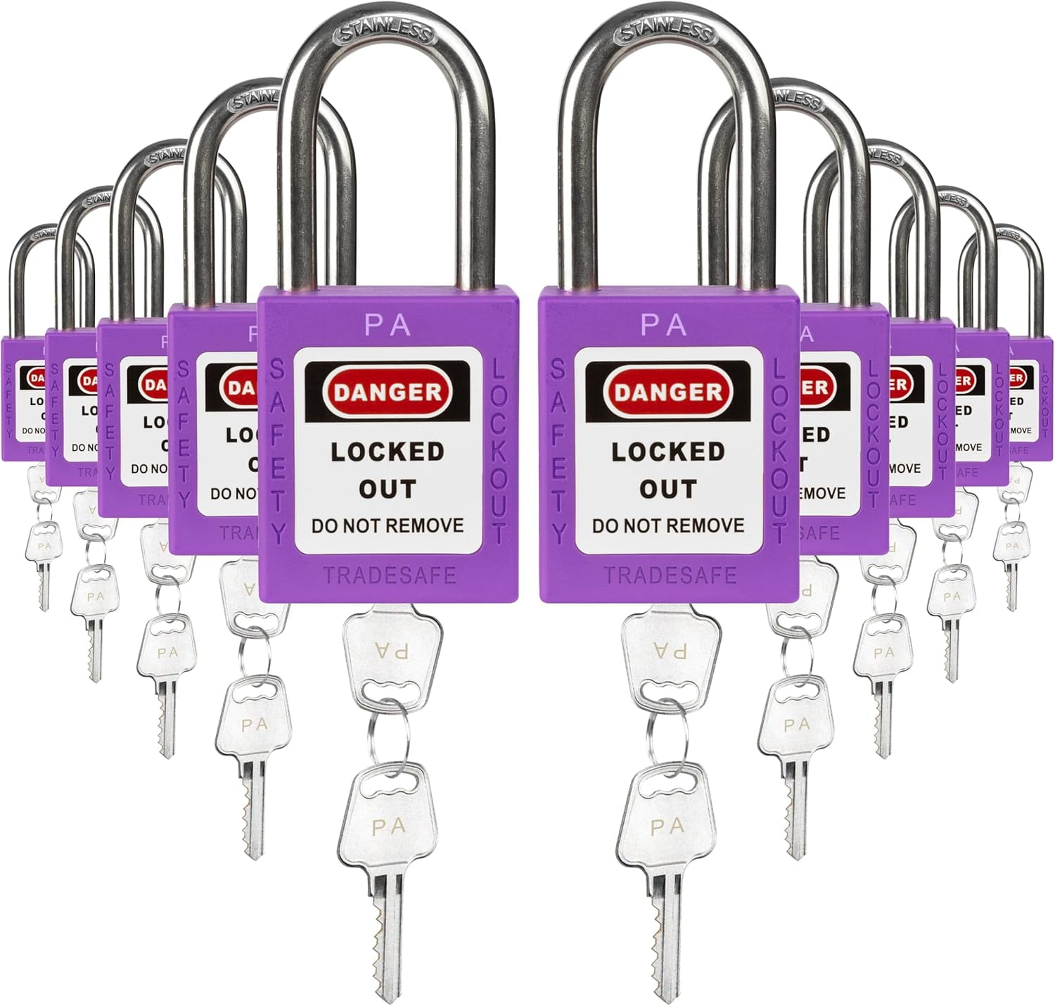 Lockout Tagout Lock Sets, 10 Purple Keyed-Alike Padlocks for Unlimited ...