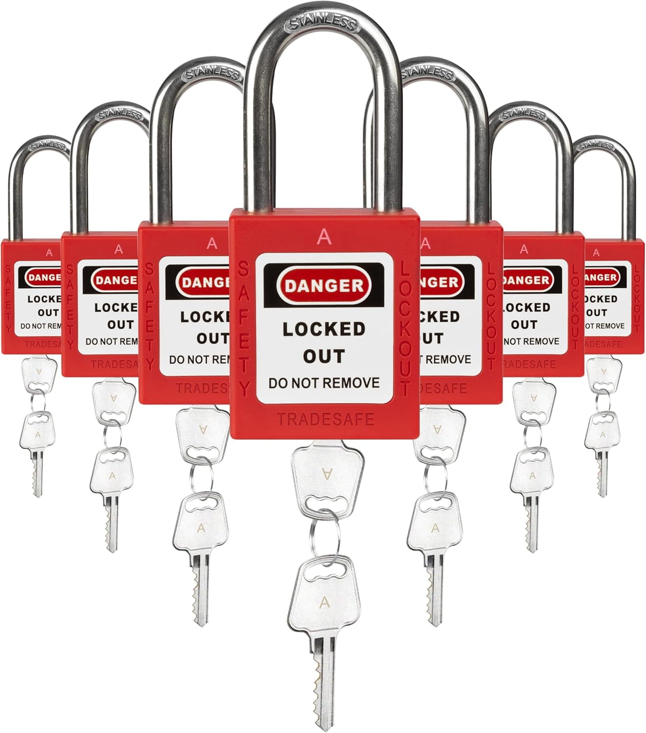 Lockout Tagout Lock Sets, 7 Red Keyed-Alike Padlocks for Unlimited ...