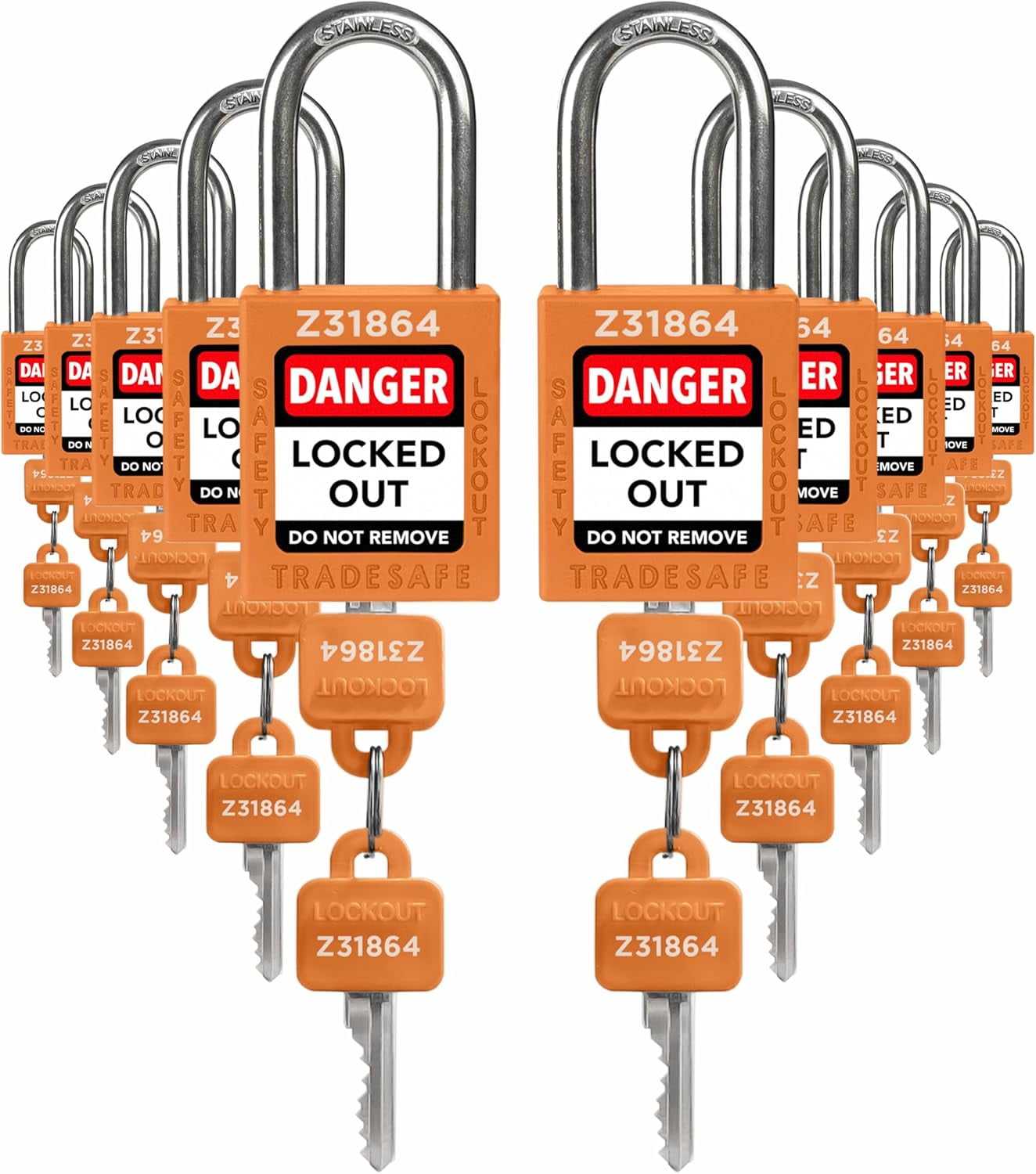 Lockout Tagout Locks Set - 10 Orange Keyed Alike Padlocks, 2 Keys Per ...