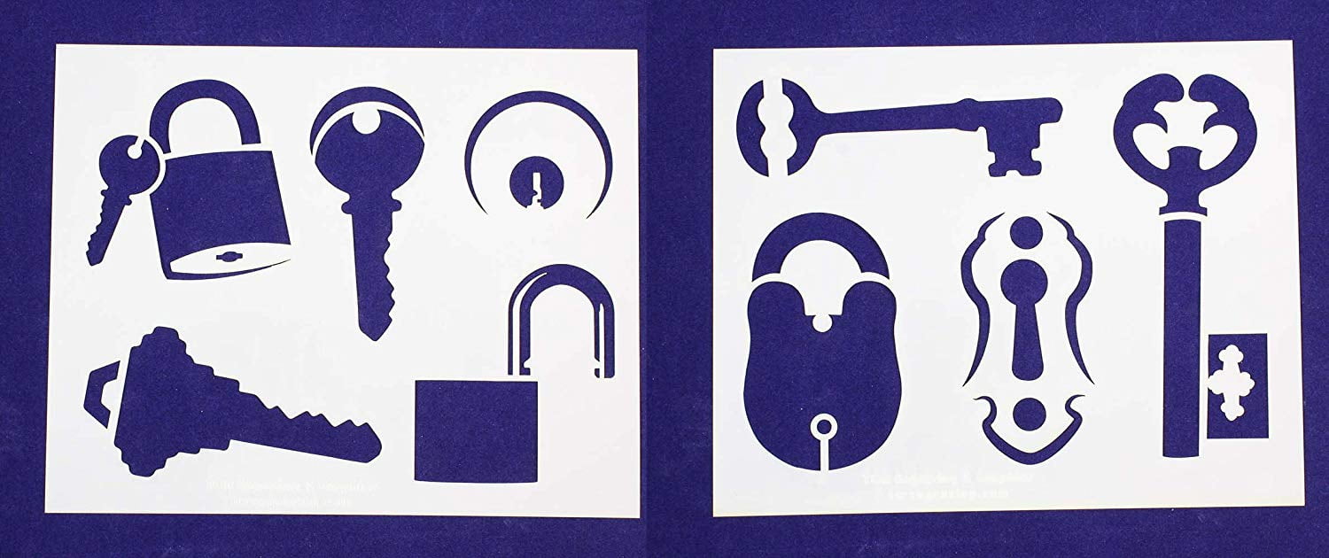 Locks/Keys -2 Piece Stencil Set 14 Mil 8" X 10" Painting /Crafts ...