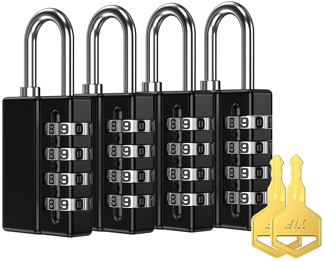 4-Pack Resettable 4-Digit Combination Locks with Keys for Luggage ...