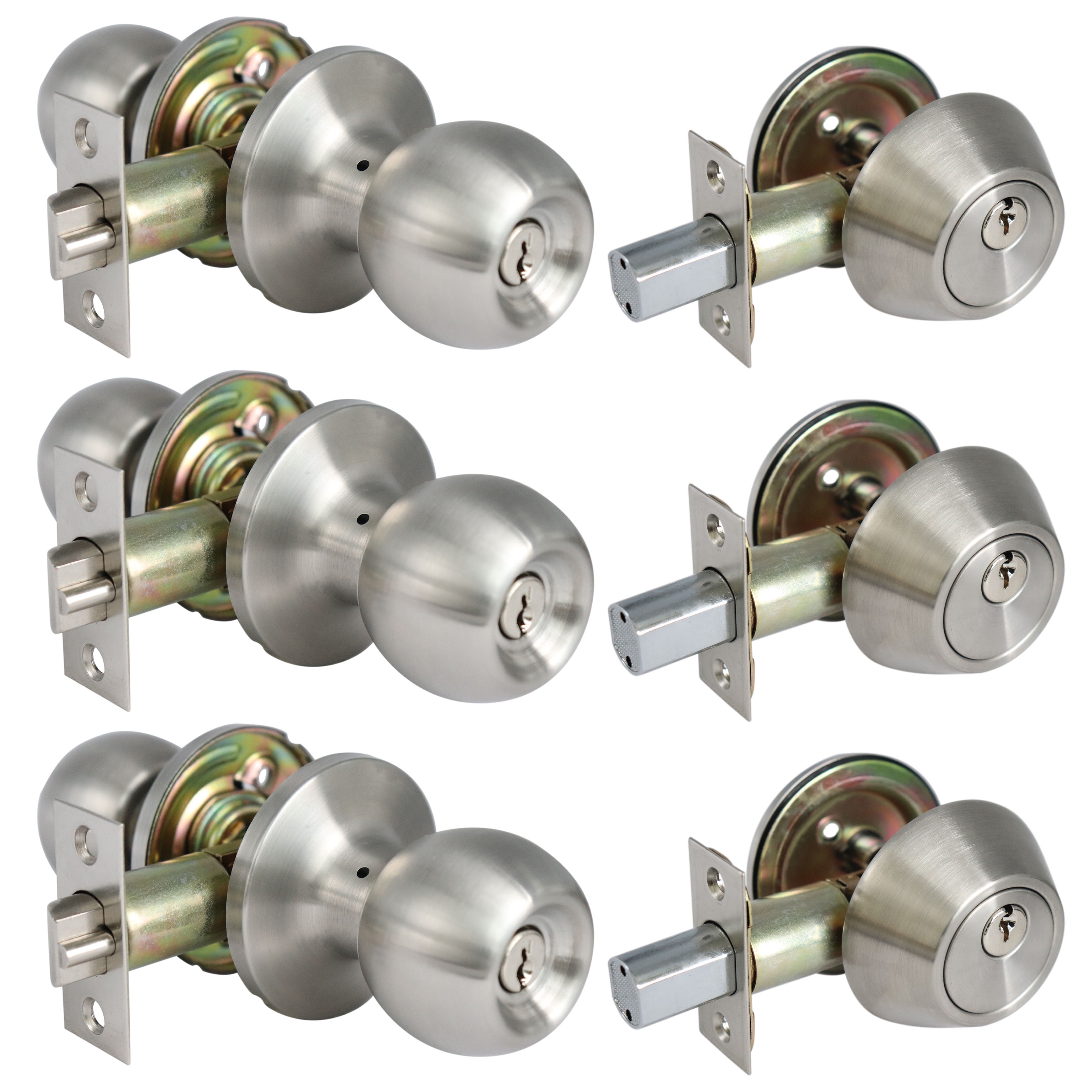 Locksets for Exterior Doors and Mobile Home with deadbolt, 3 Pack Keyed ...