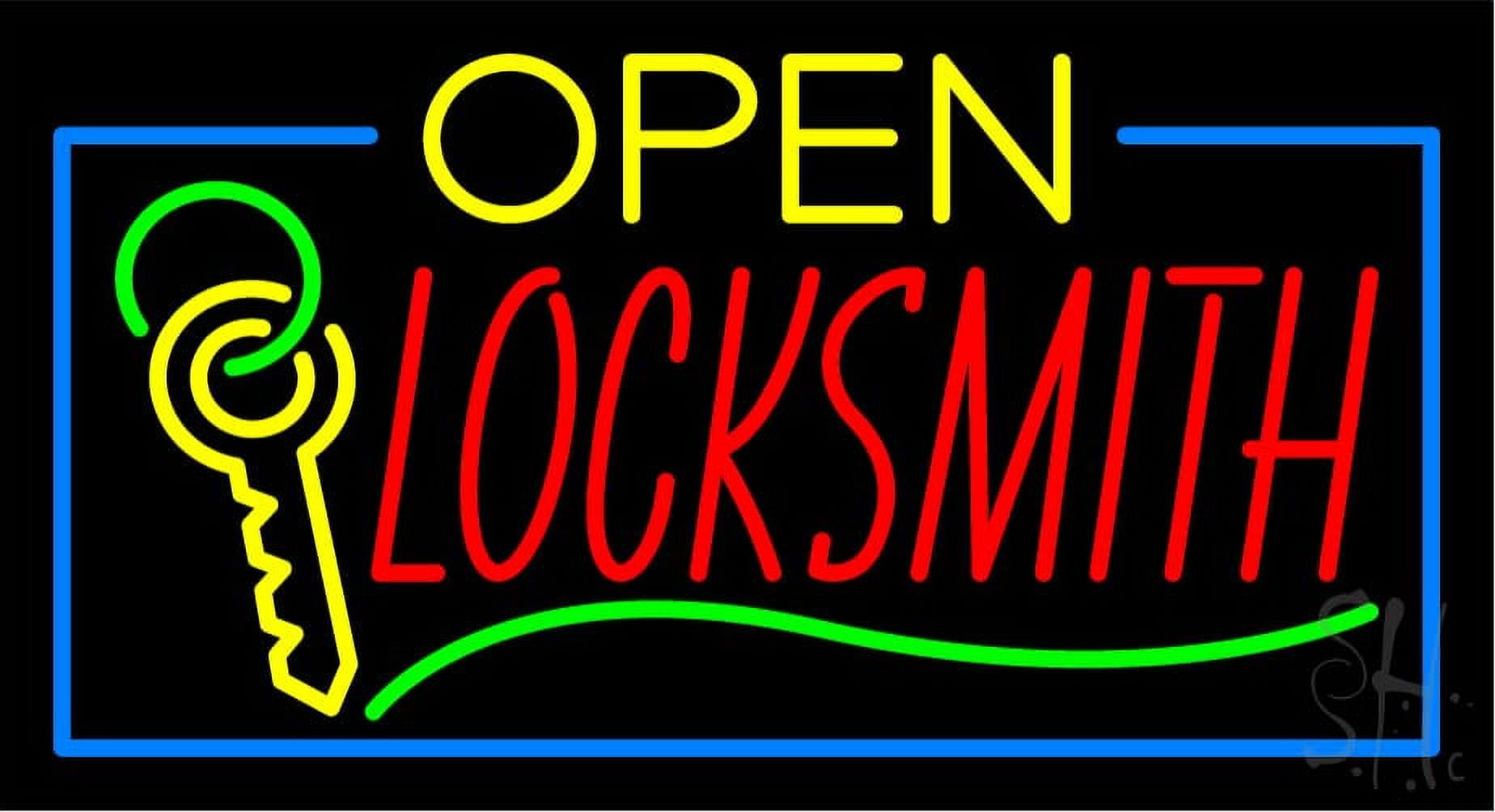 Locksmith LED Neon Sign 13" Tall x 24" Wide - inches Black Square Cut ...
