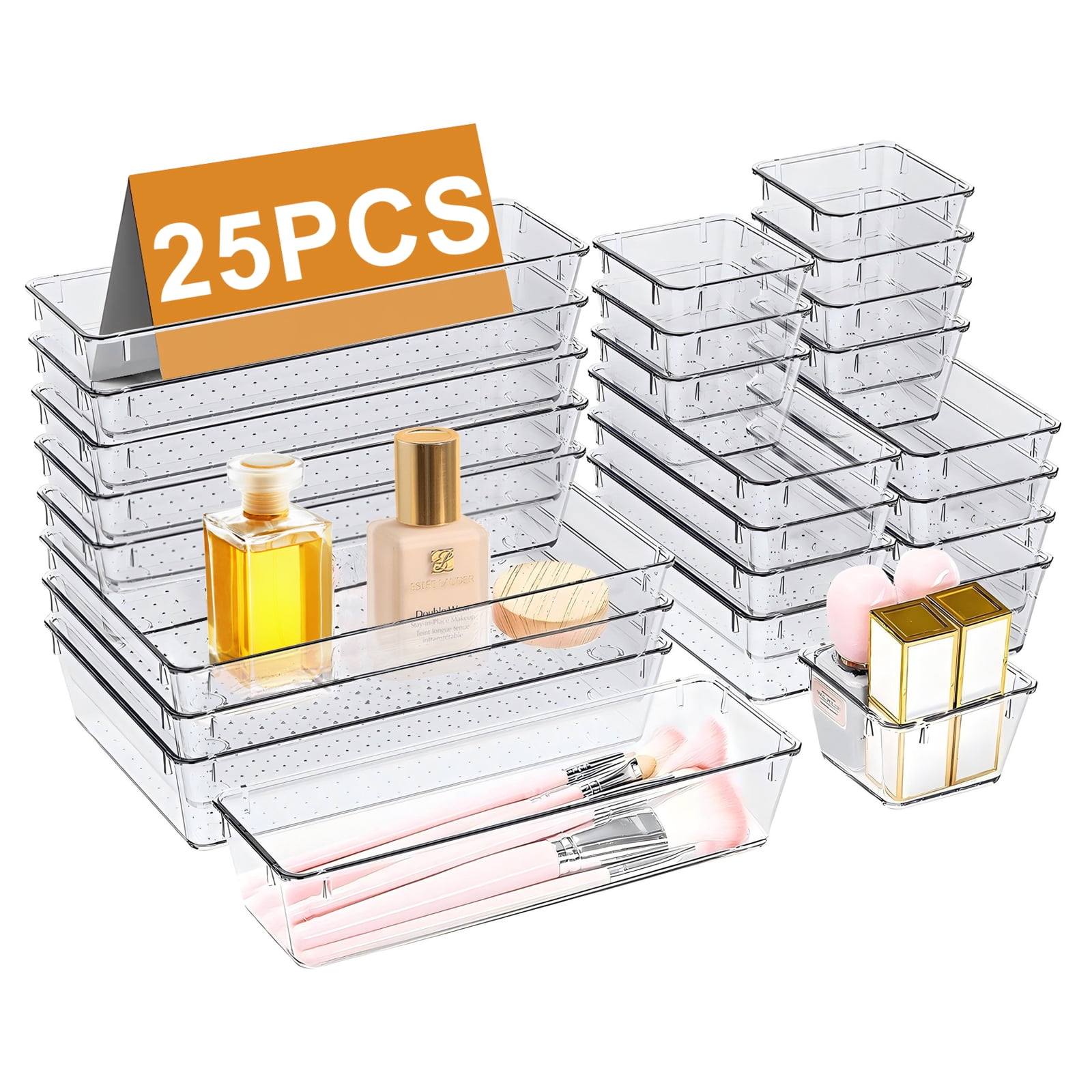 Lockways 25Pcs Clear Plastic Drawer Organizers Kitchen Storage Bins ...