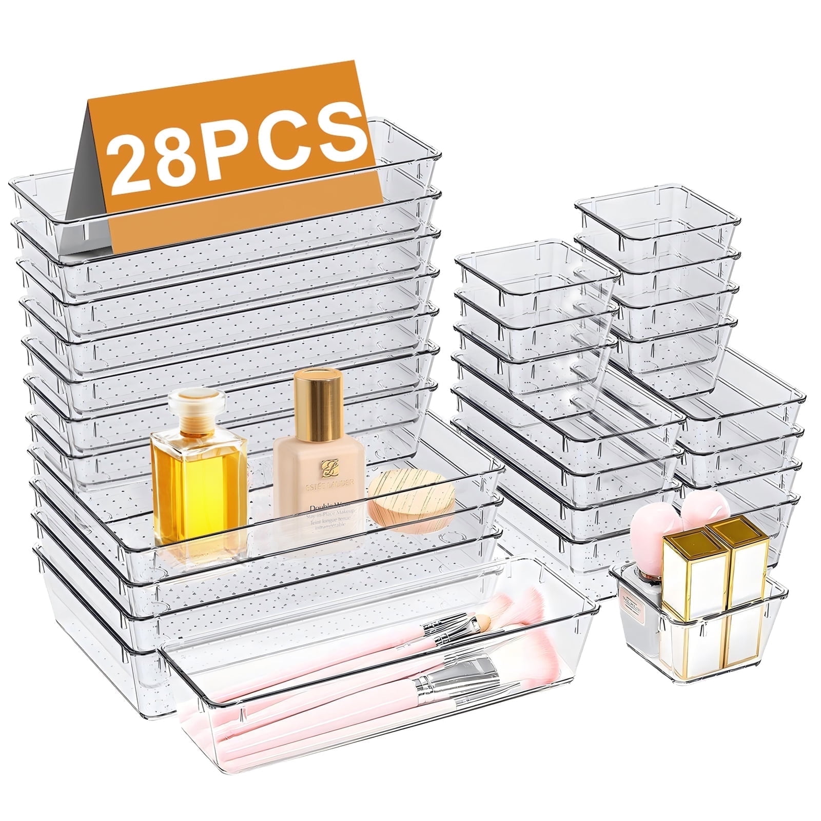 Lockways 28Pcs Clear Plastic Drawer Organizers Kitchen Storage Bins ...
