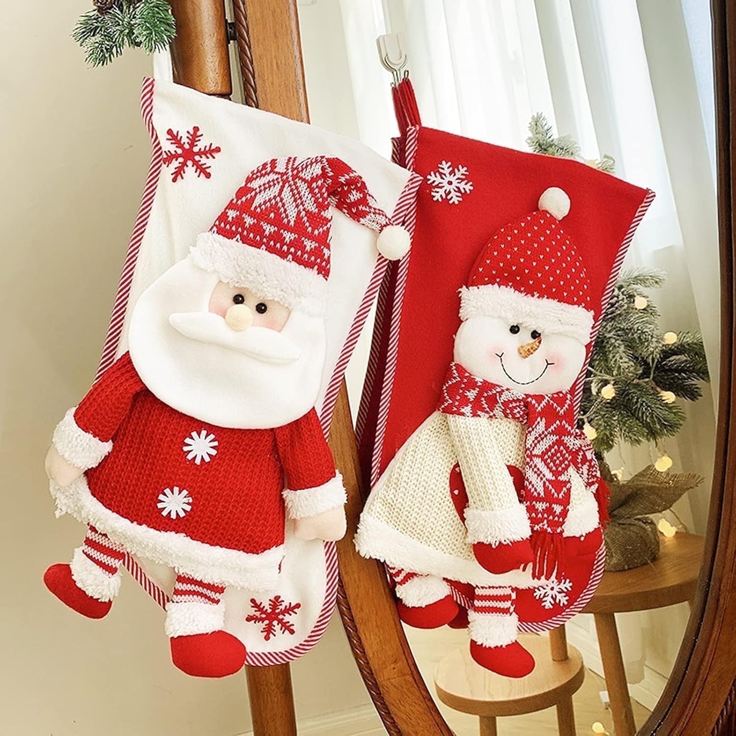 Lockways 2 Pcs Christmas Stockings with Santa Snowman Plush Faux 18 ...