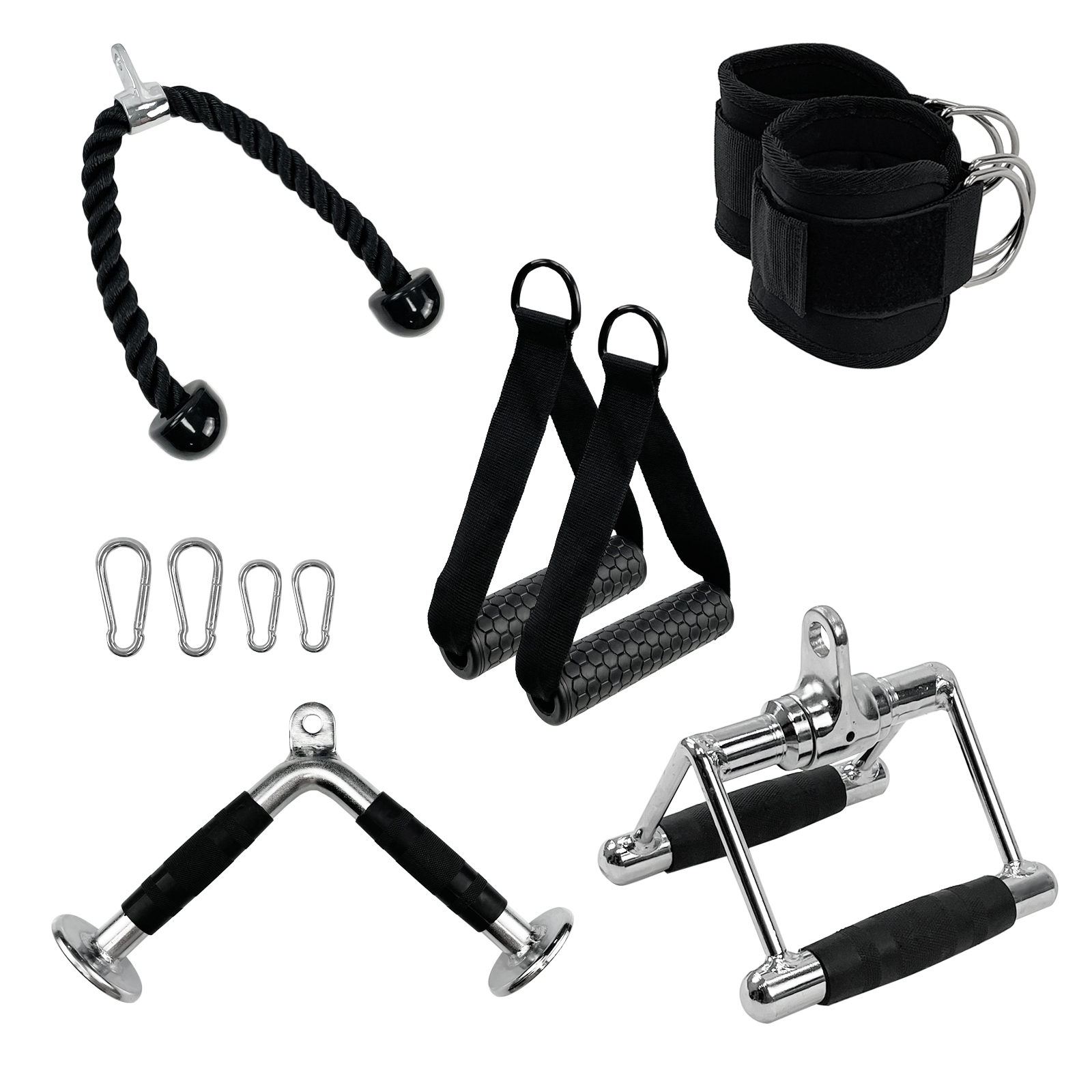 Gymax Cable Machine Attachment Set V-Shaped Press Down Bar, Tricep Rope ...