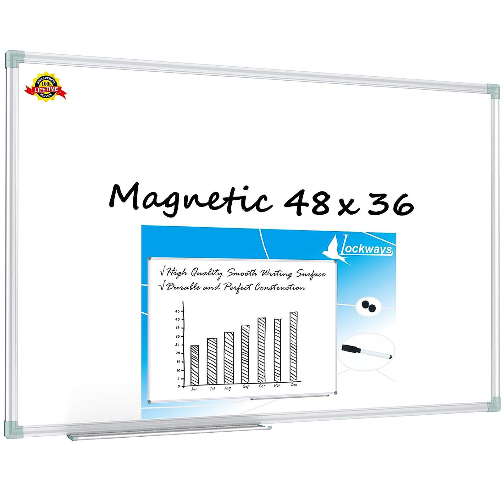 Best-Rite Magne-Rite Magnetic Dry Erase Board, 36 x 48 White, Silver ...