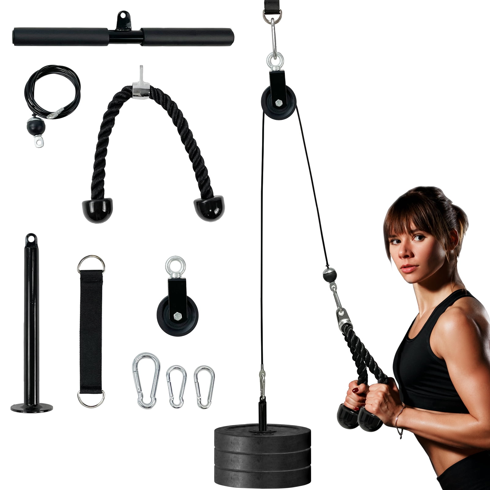 Lockways Gym Pulley System with Straight Row Pull Handles - Lat & Lift ...