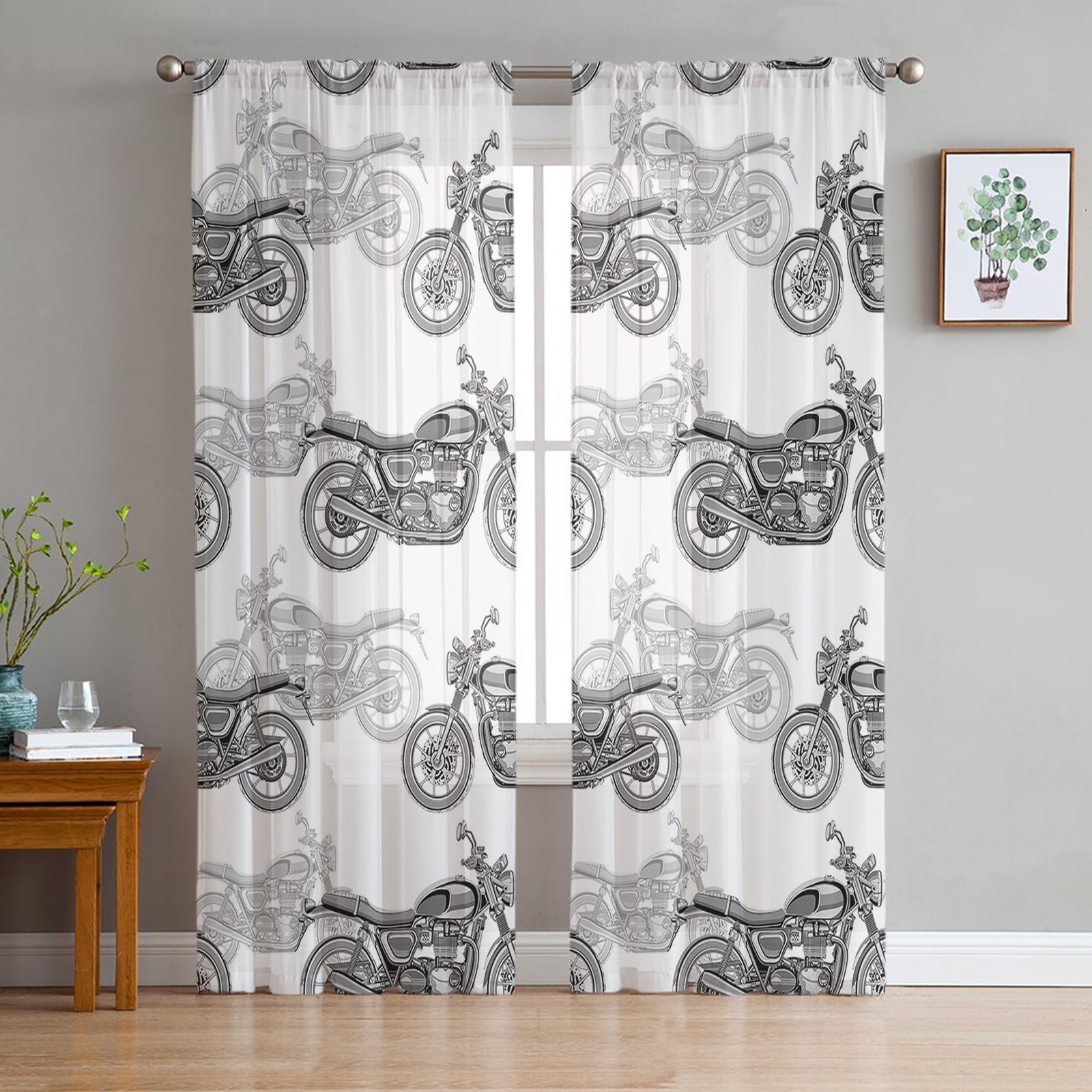 Locomotive Motorcycle Tire Engine Fuel Tank Tulle Curtains ration ...