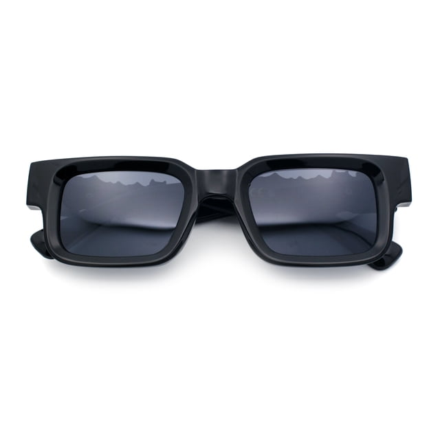 Locs Big Metal Gothic Letter Logo Narrow Rectangle Horn Rim Sunglasses ...