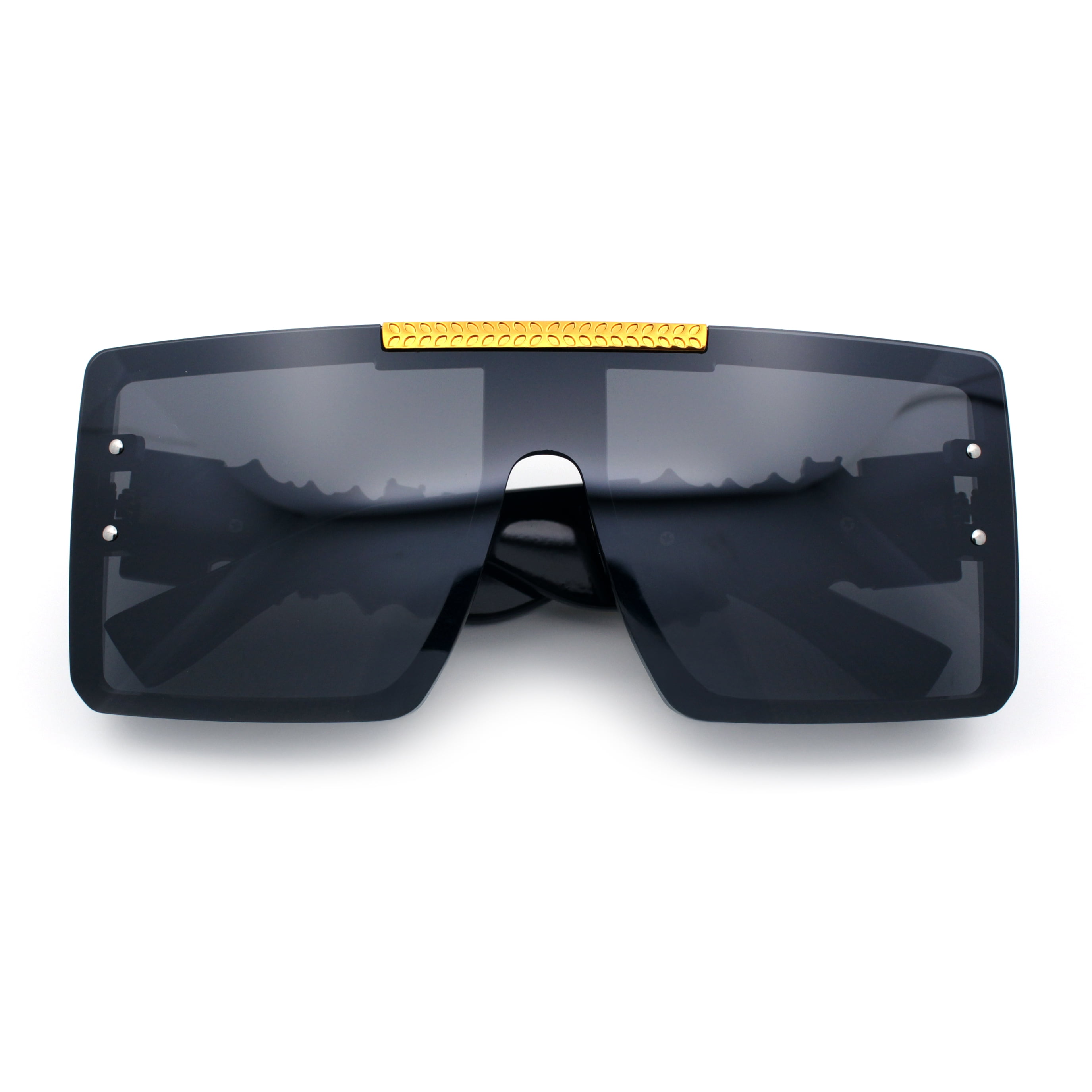 Locs Bold Gothic Logo Oversized Rimless Dark All Black Rectangle ...