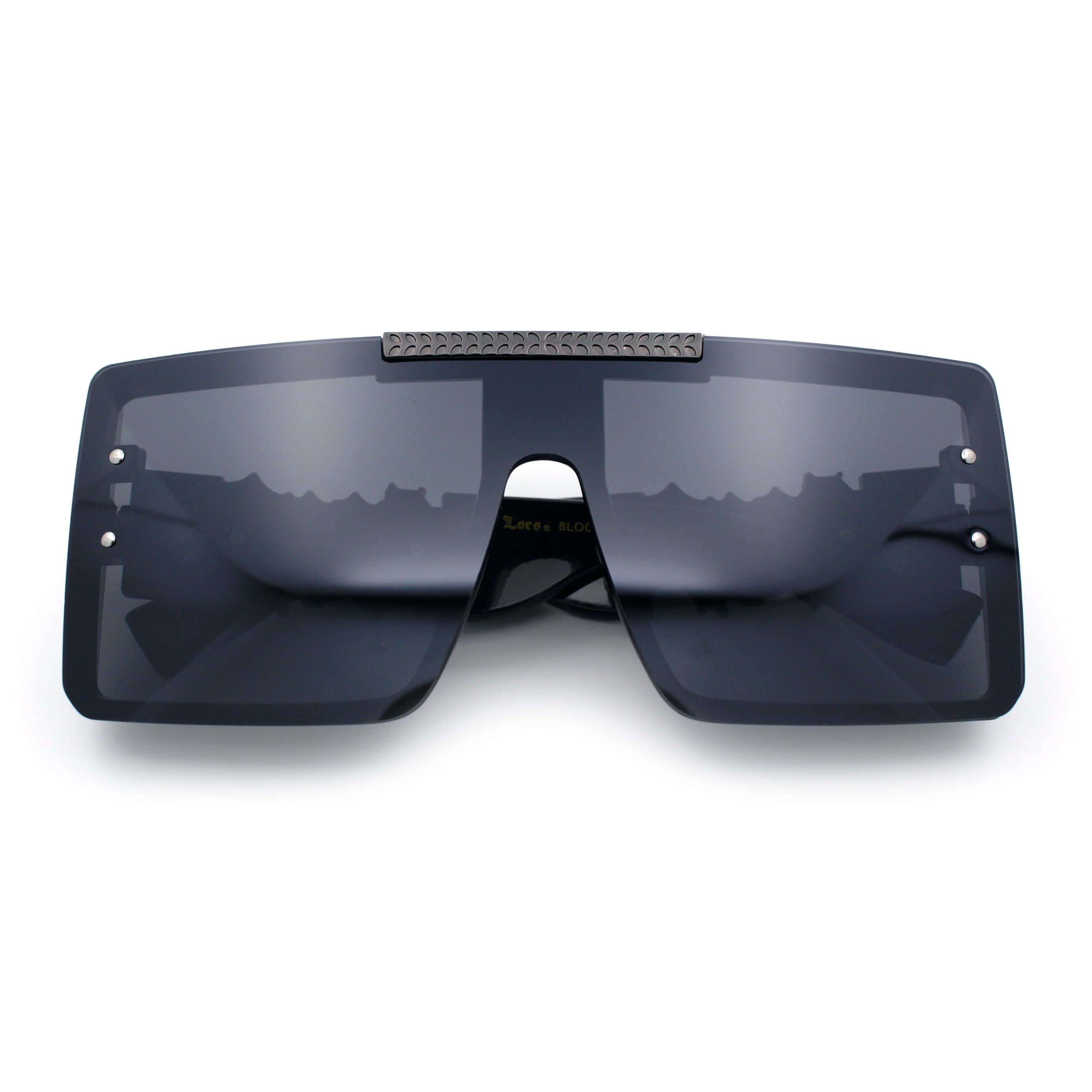 Locs Bold Gothic Logo Oversized Rimless Dark All Black Rectangle ...