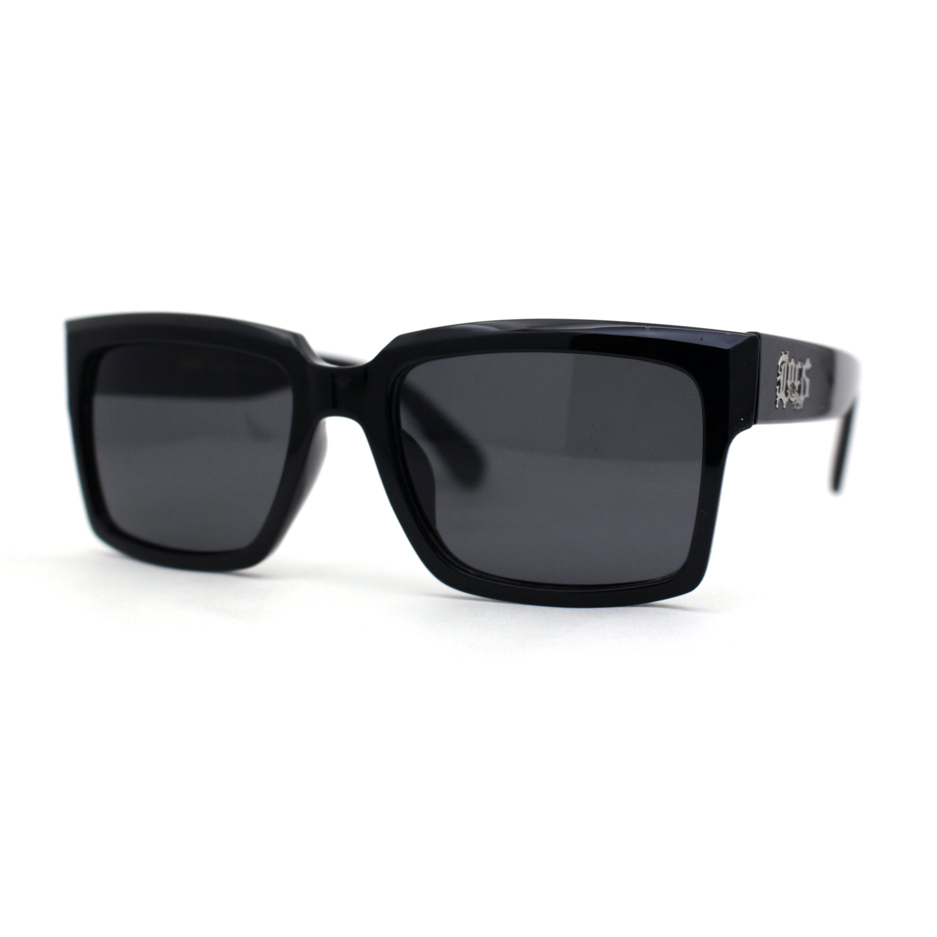 Locs Classy Rectangle Horn Rim All Black Gangster Shade Sunglasses ...
