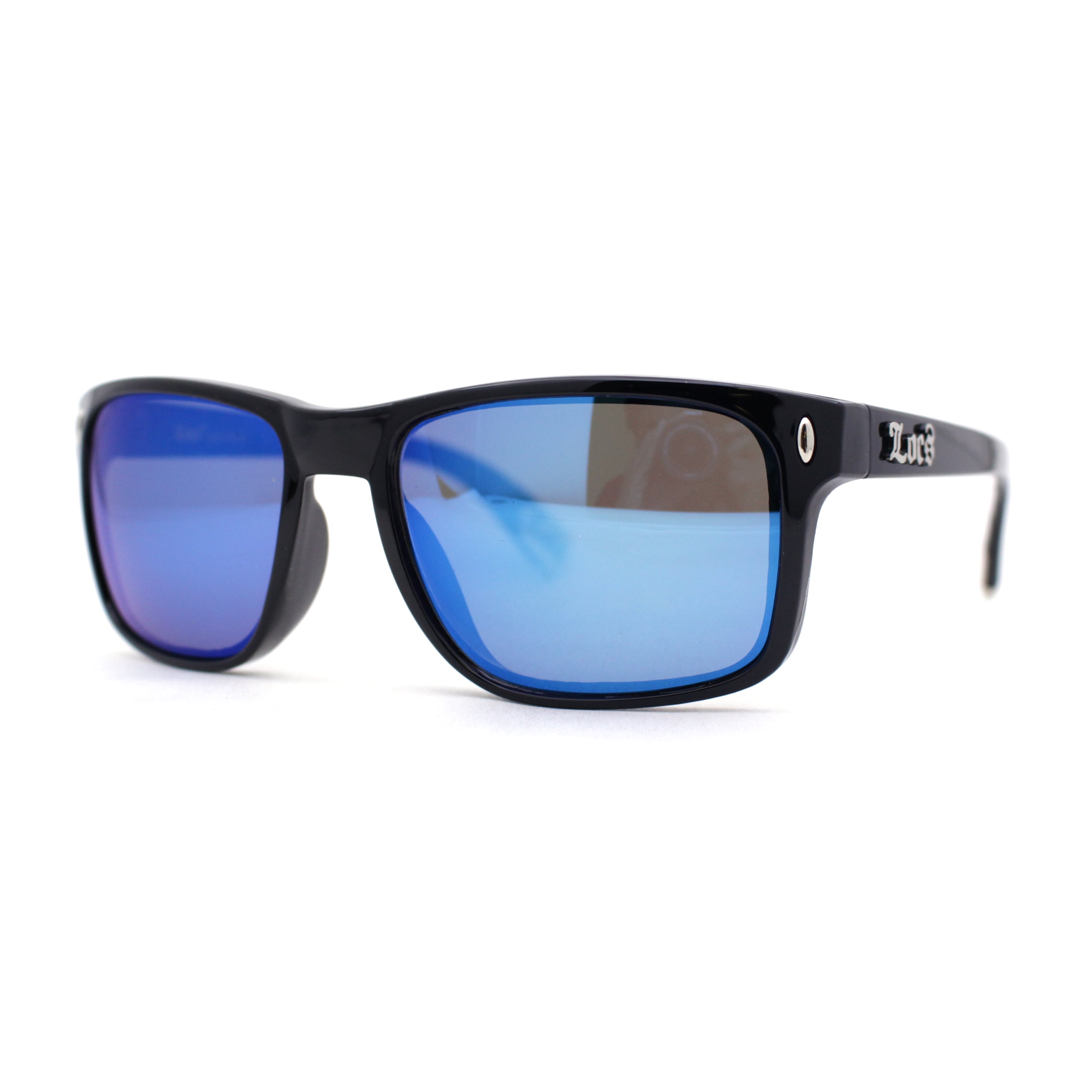 Locs Color Mirror Sport Rectangle Horn Rim Gangster Sunglasses Blue ...