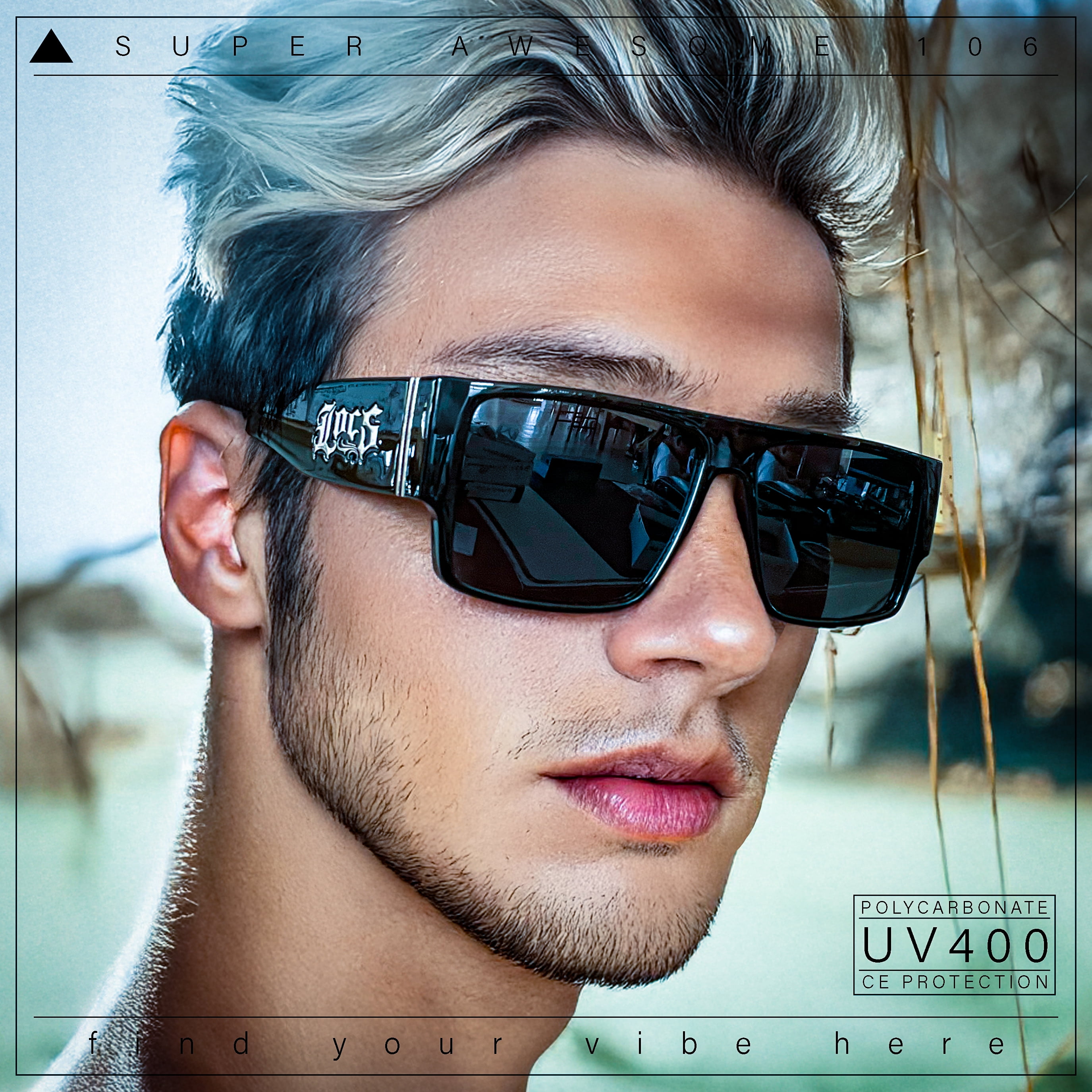 Locs Flat Top Thick Temple All Black Gangster Rectangle Plastic ...