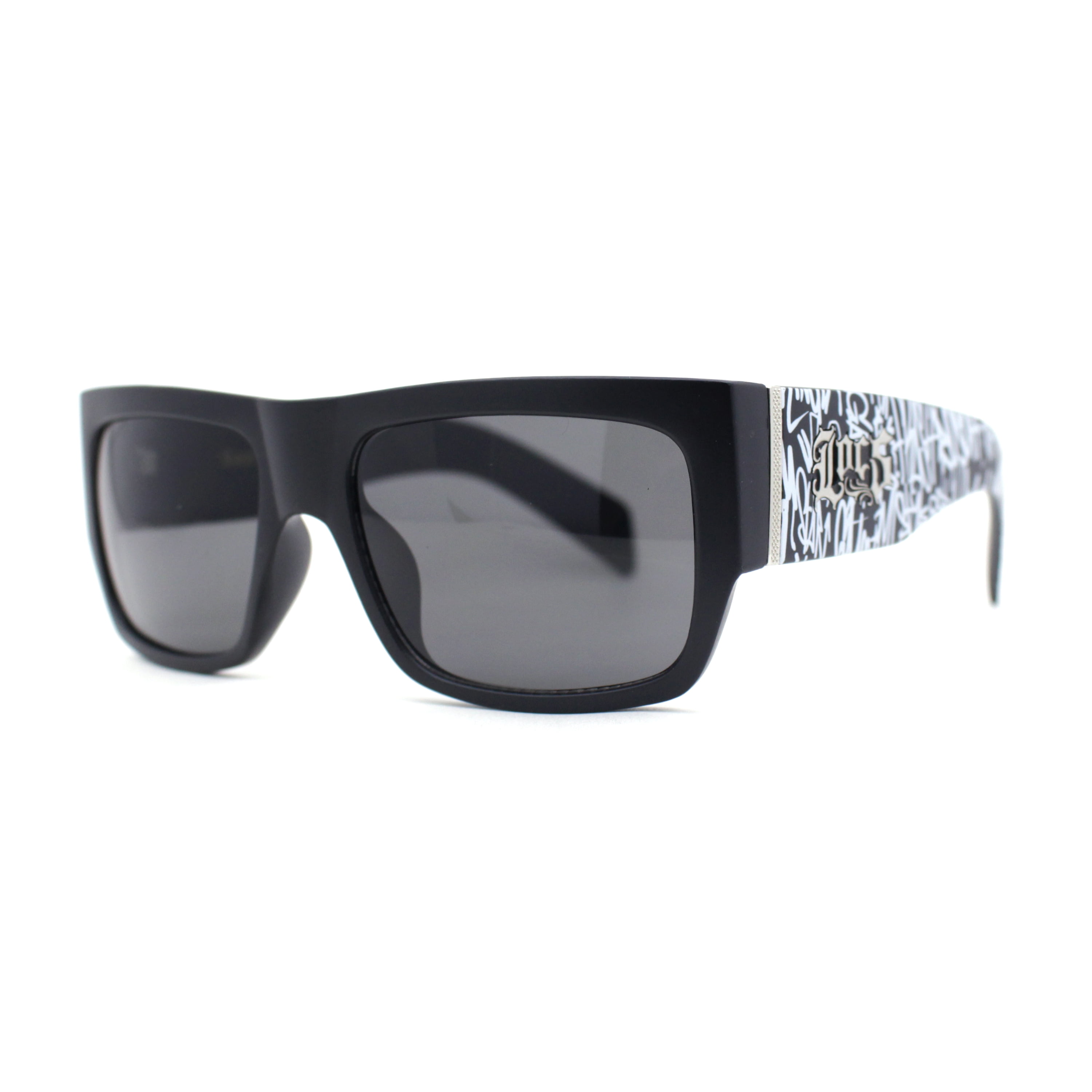 Locs Hardcore Large Tagging Graffiti Thick Arm Horn Rim Mad Dog Sunglasses Matte Black - Walmart.com