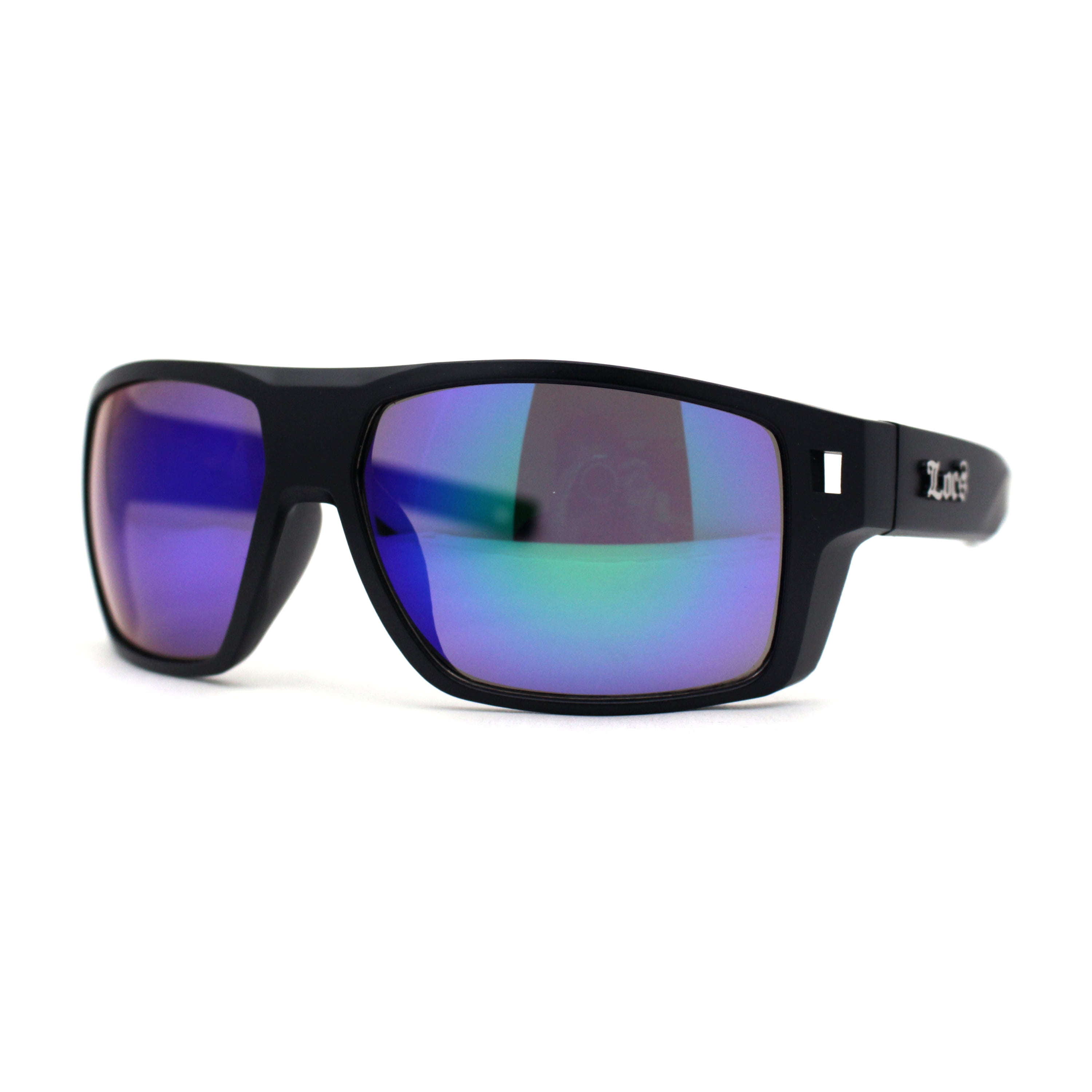 Locs Large Wrap Rectangle Color Mirror Gangster Plastic Sunglasses ...