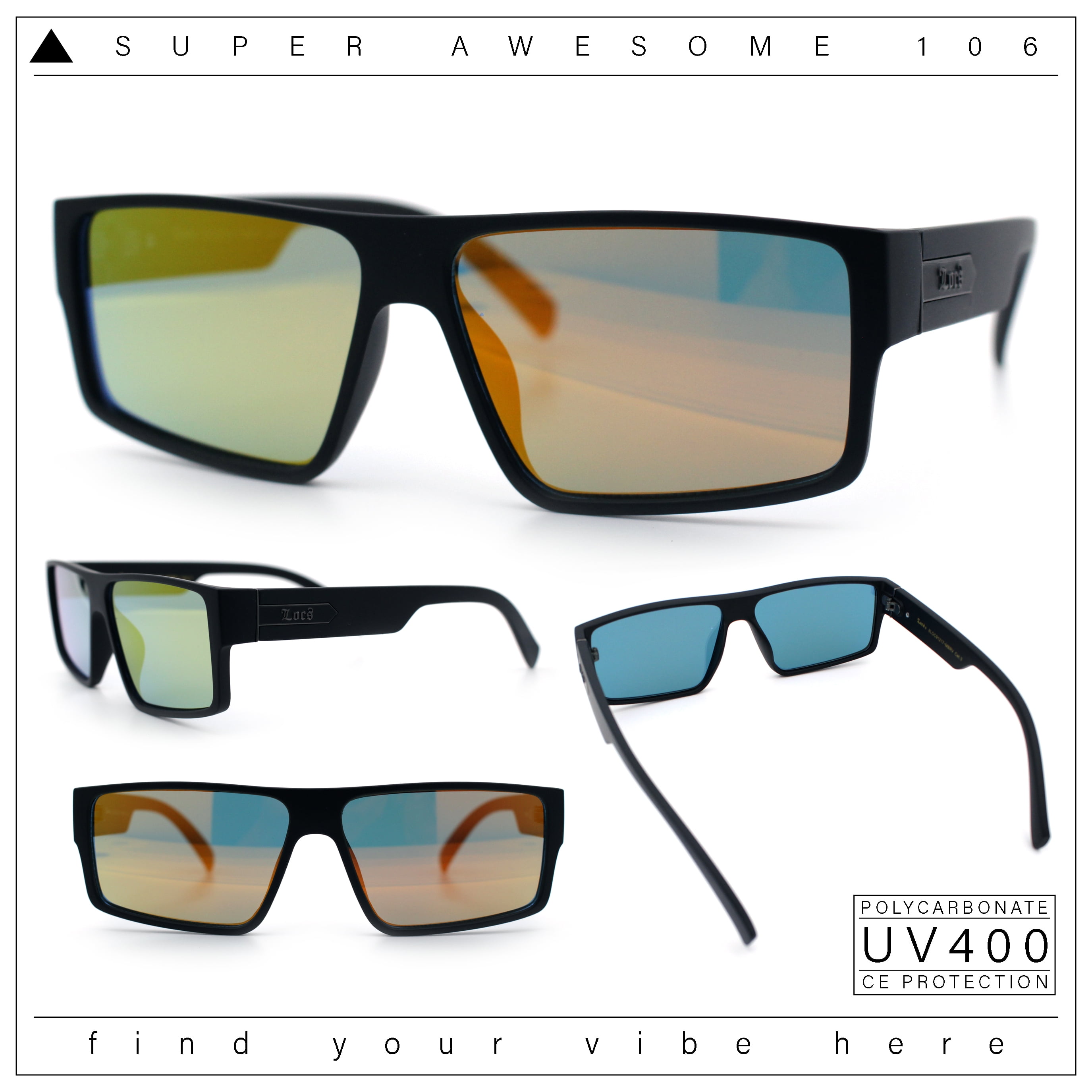 Locs Mens Color Mirror Flat Top Gangster Plastic Rectangle Sunglasses ...