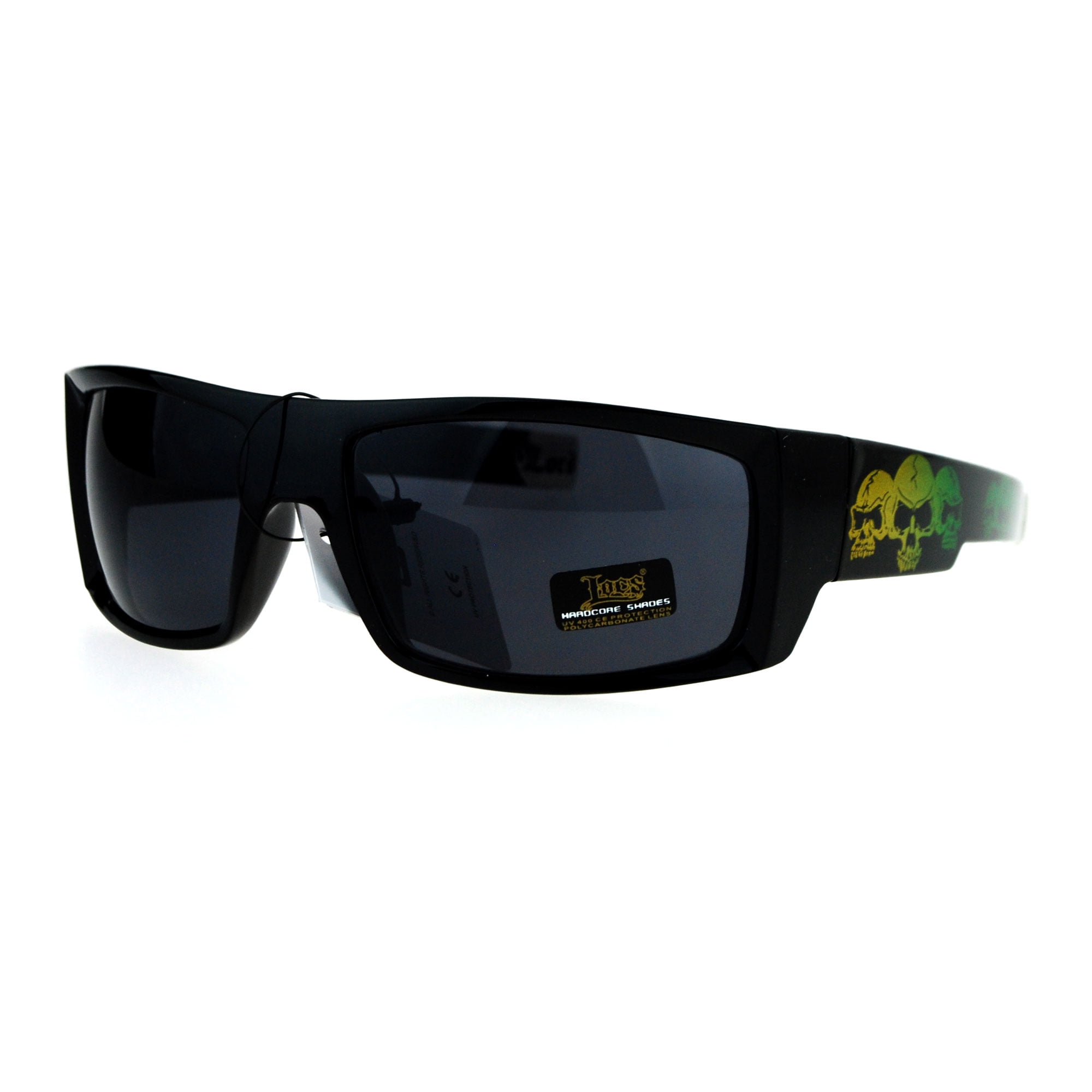 Locs Skull Print Rectangular Gangster Cholo Sport All Black Sunglasses ...