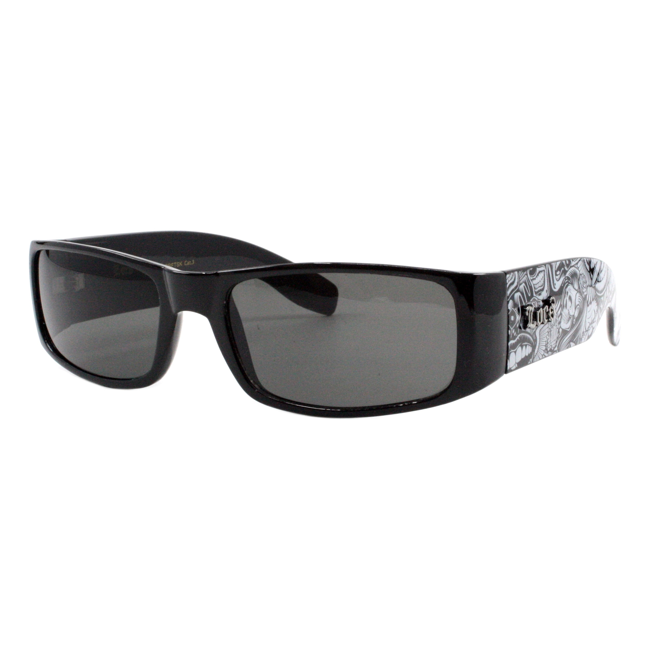 Locs Sunglasses Hardcore Shades Men's Black Rectangle Graffiti Skull ...