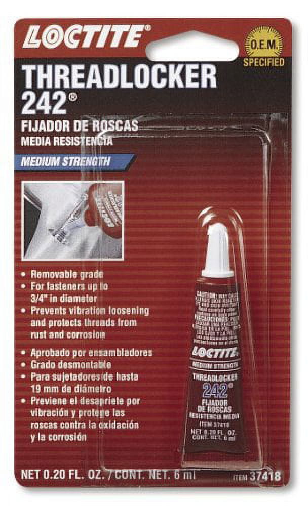 Loctite 37418 242 Blue Medium Strength Threadlocker Tube, 6-milliliter ...