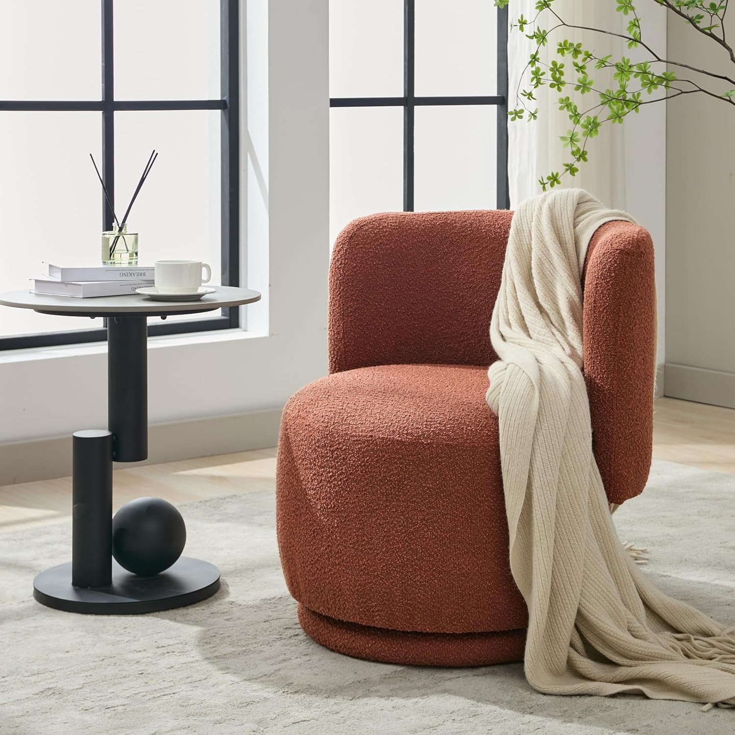 Locus Bono Swivel Accent Chair, Boucle Swivel Chair for Living Room ...