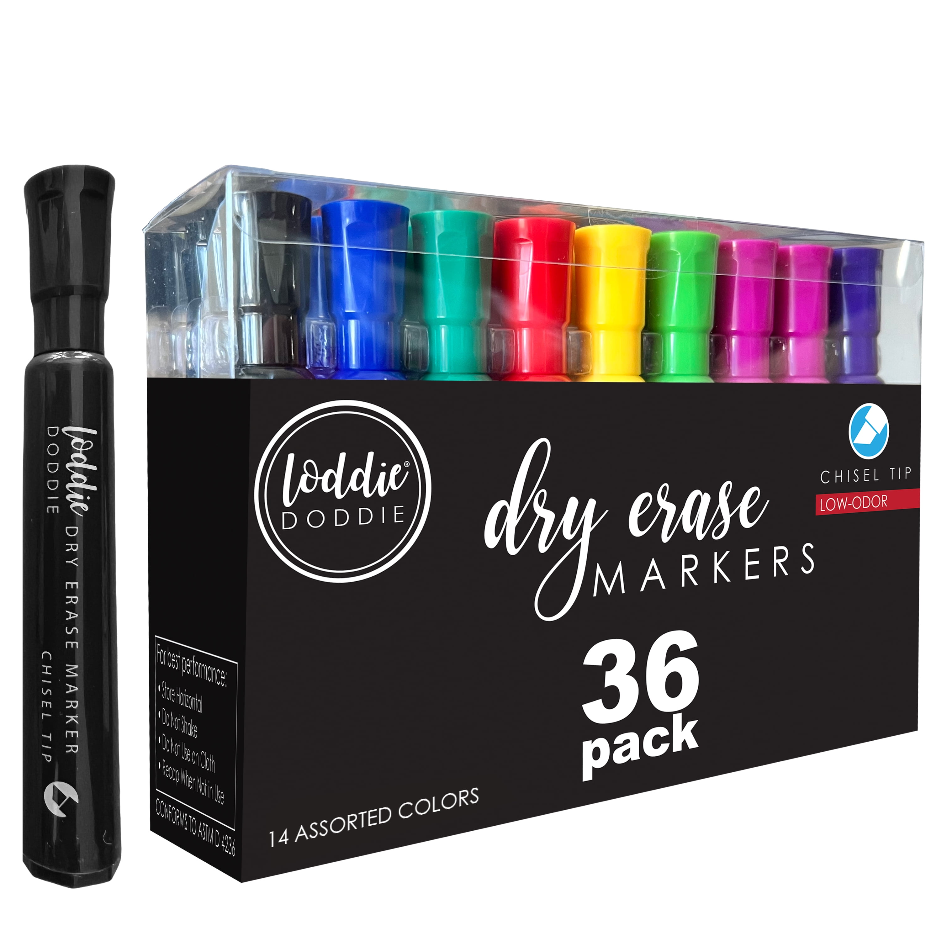 Loddie Doddie 36ct Broad Chisel Point Dry Erase Markers - Eraser Pens ...