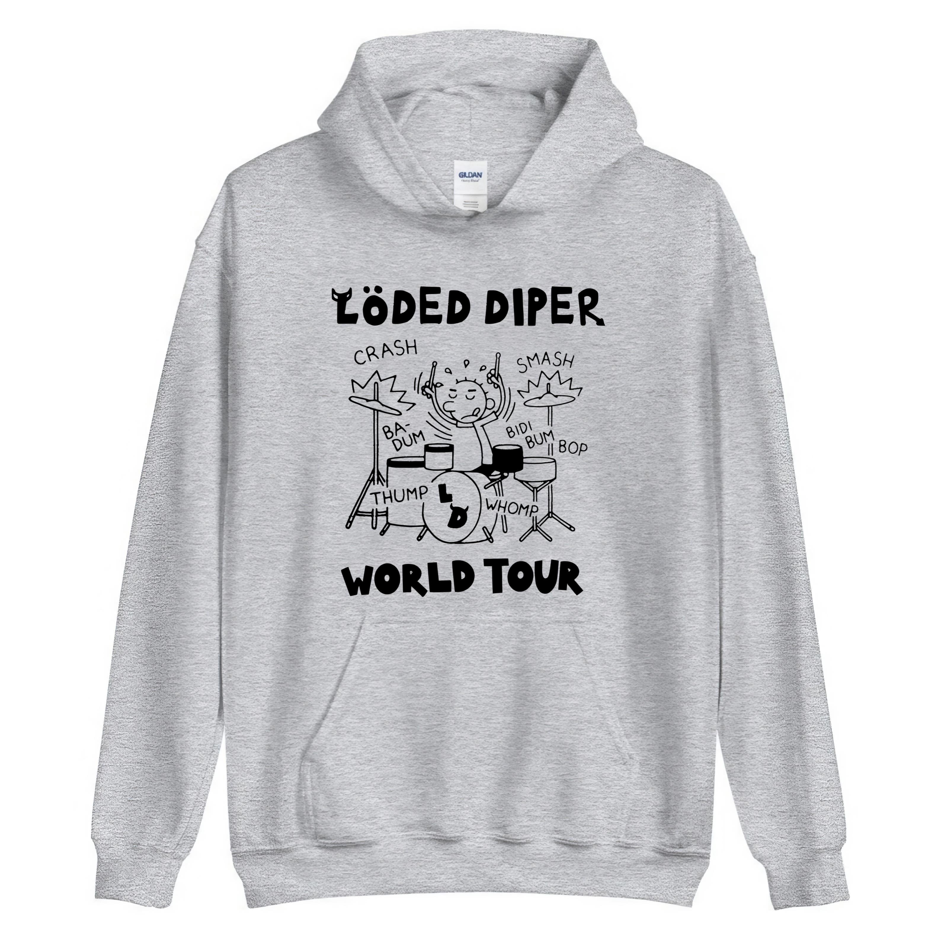 Loded Diper World Tour Hoodie, Classic Punk Drummer Hoodie - Walmart.com
