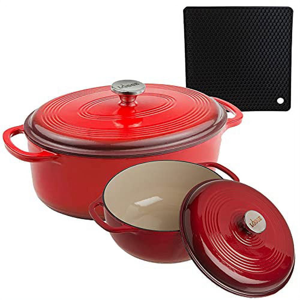 Lodge 2-Piece Enameled Cast Iron Dutch Oven Cookware Set with Dual ...