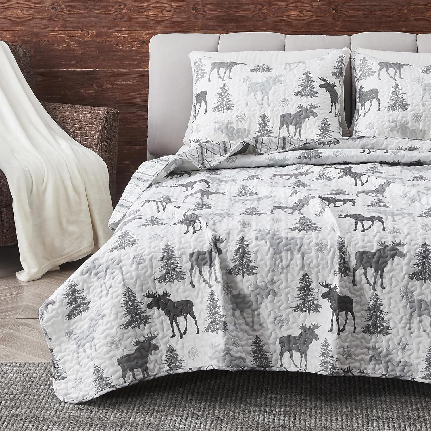 Lodge Bedspread Full/Queen Size Quilt with 2 Shams. Cabin 3-Piece ...