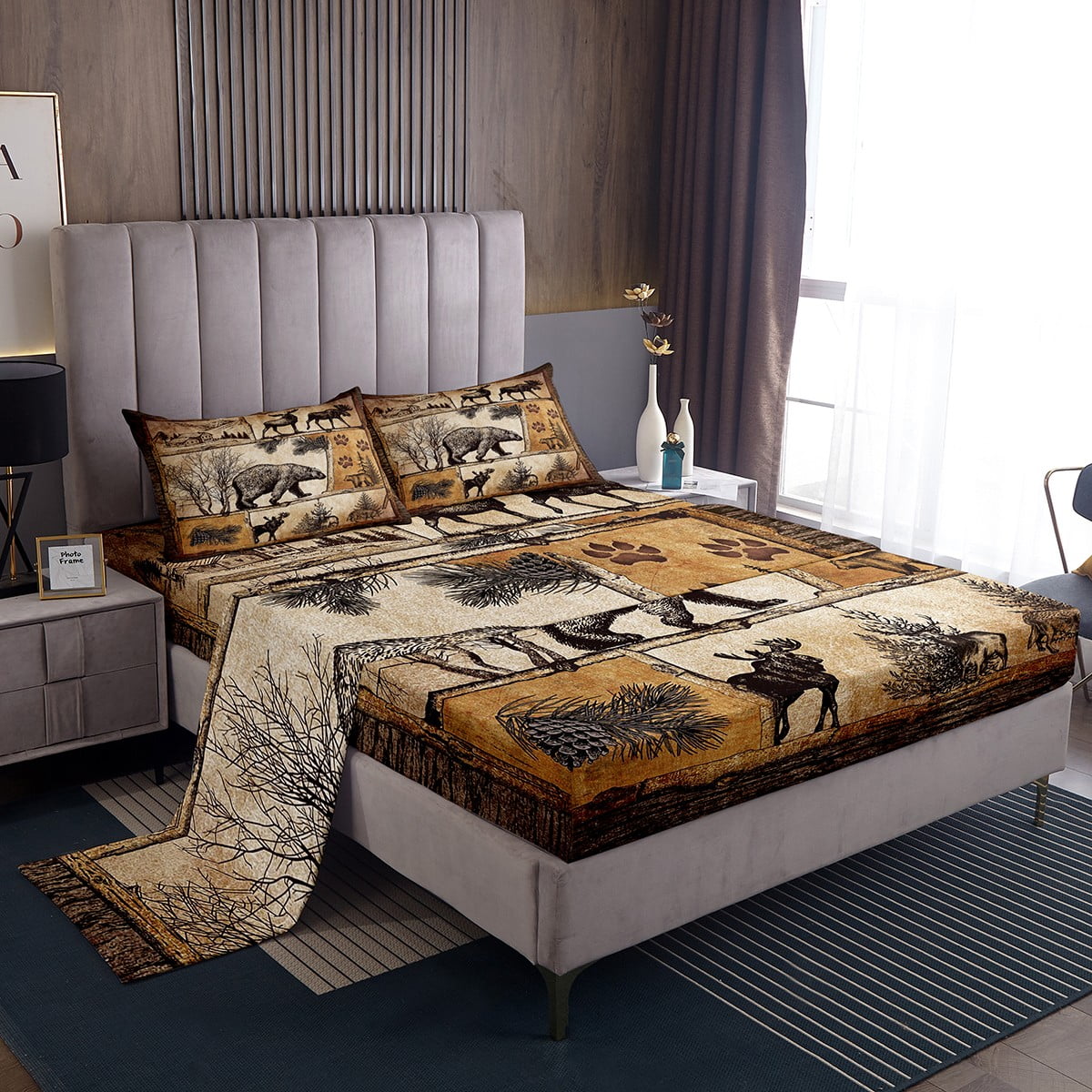Lodge Cabin Bed Sheets Set Woodland Animals Farmhouse Sheet Set Queen ...