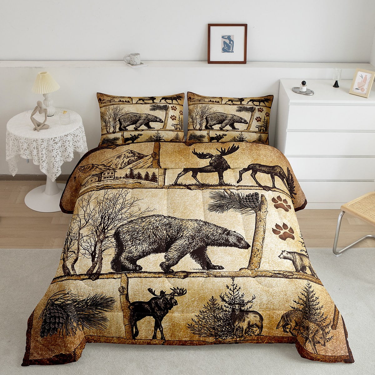 Lodge Cabin Bedding Set Woodland Animals Comforter Set Twin,Wildlife ...
