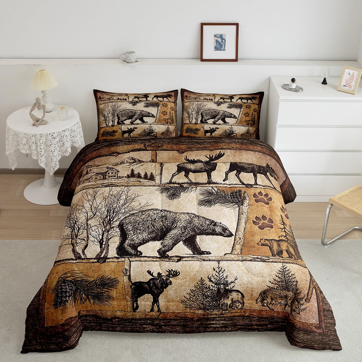 Lodge Cabin Bedding Set Woodland Animals Farmhouse Comforter Set King ...