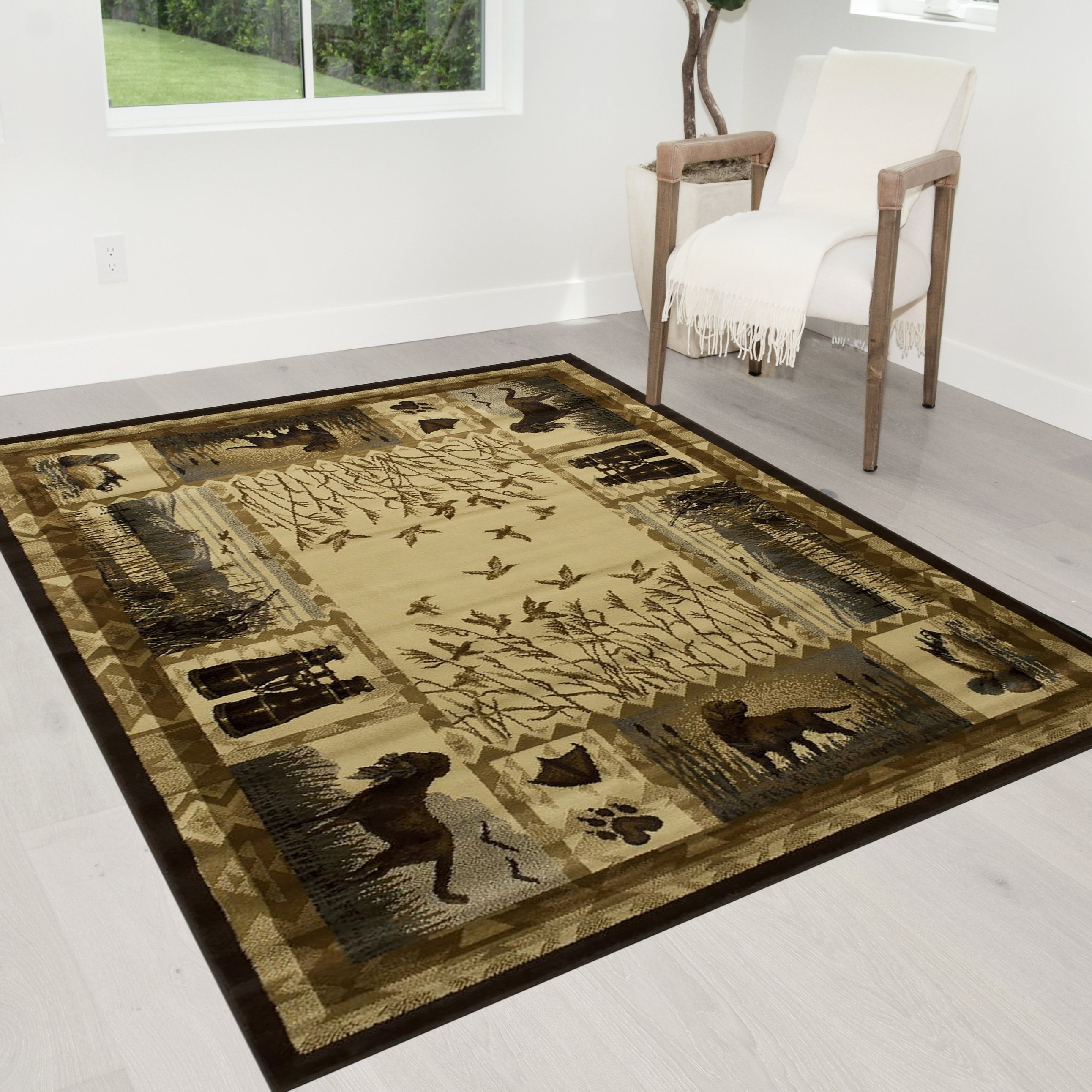 Lodge, Cabin Hunting Wildlife Area Rug - Rustic Style Modern Geometric ...