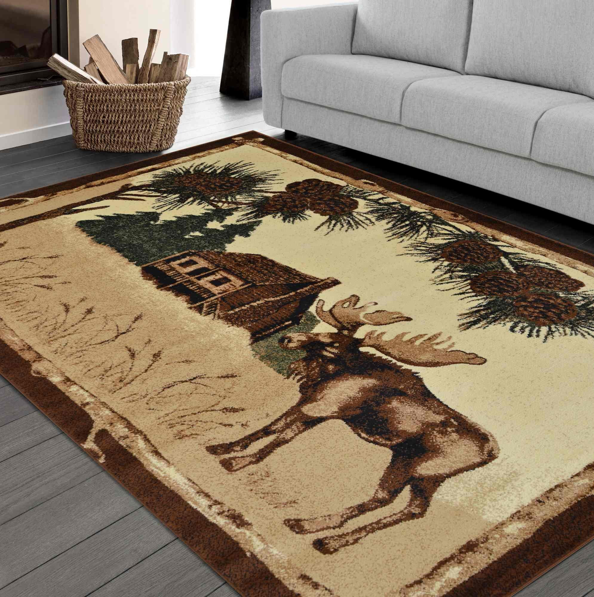 Lodge, Cabin Nature and Animals Area Rug - Nature Pattern Cabin Area ...