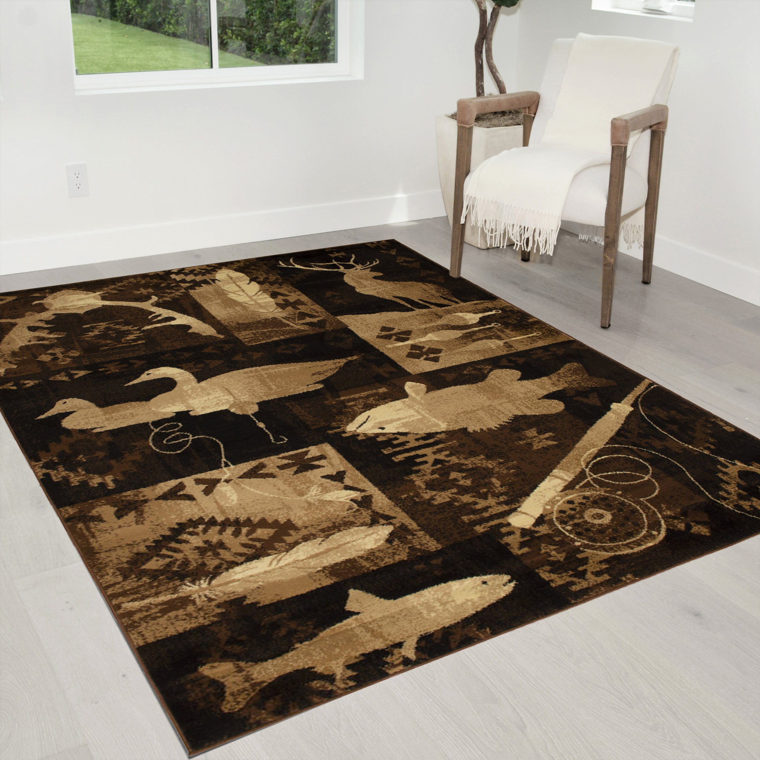Lodge, Cabin Nature and Animals Area Rug - Nature Pattern Cabin Area ...