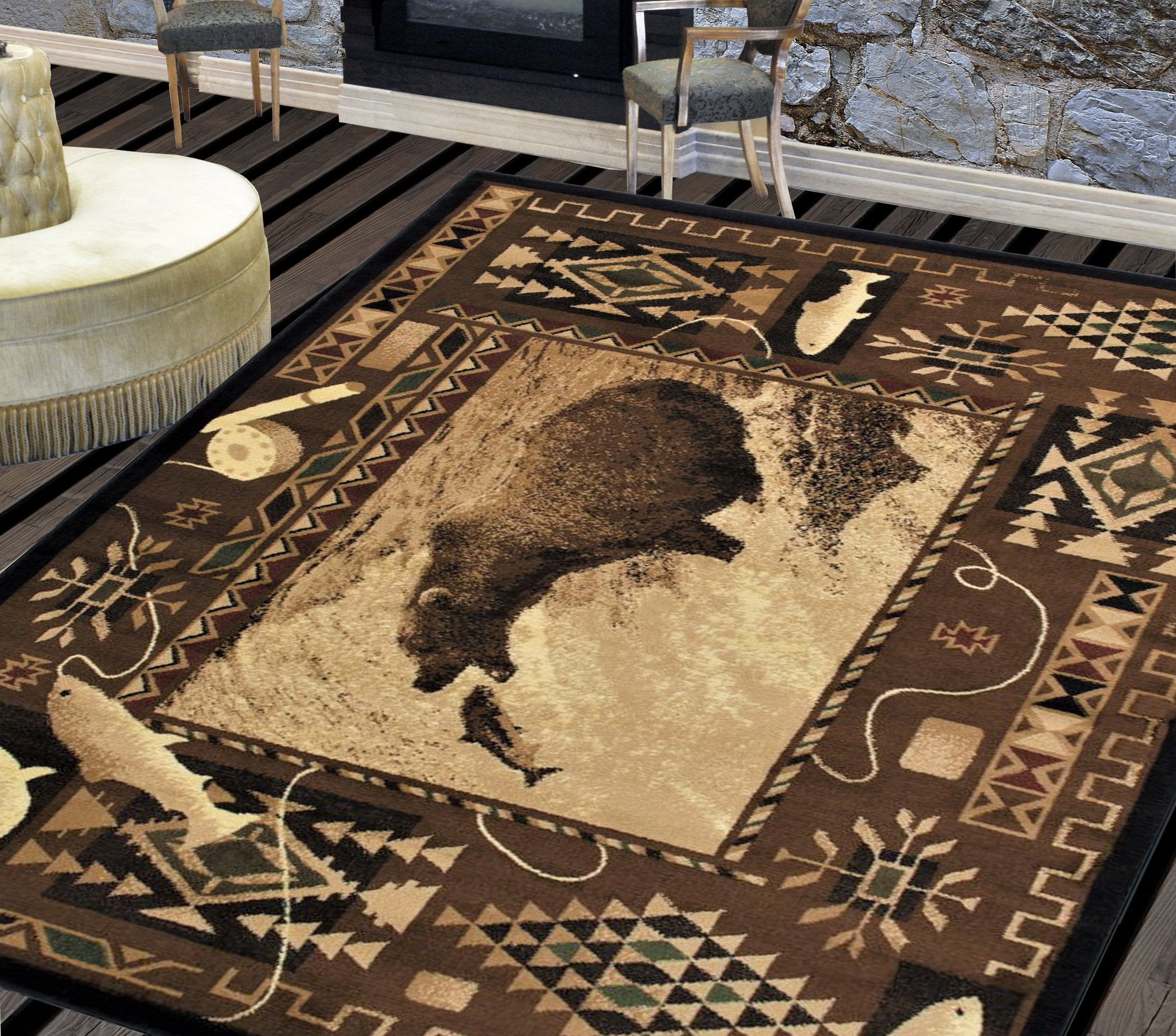 Lodge, Cabin Nature and Animals Area Rug - Southwestern Pattern Cabin ...