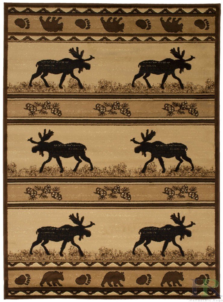 Lodge, Cabin Nature and Animals Area Rug - Stripped Design Cabin Area ...