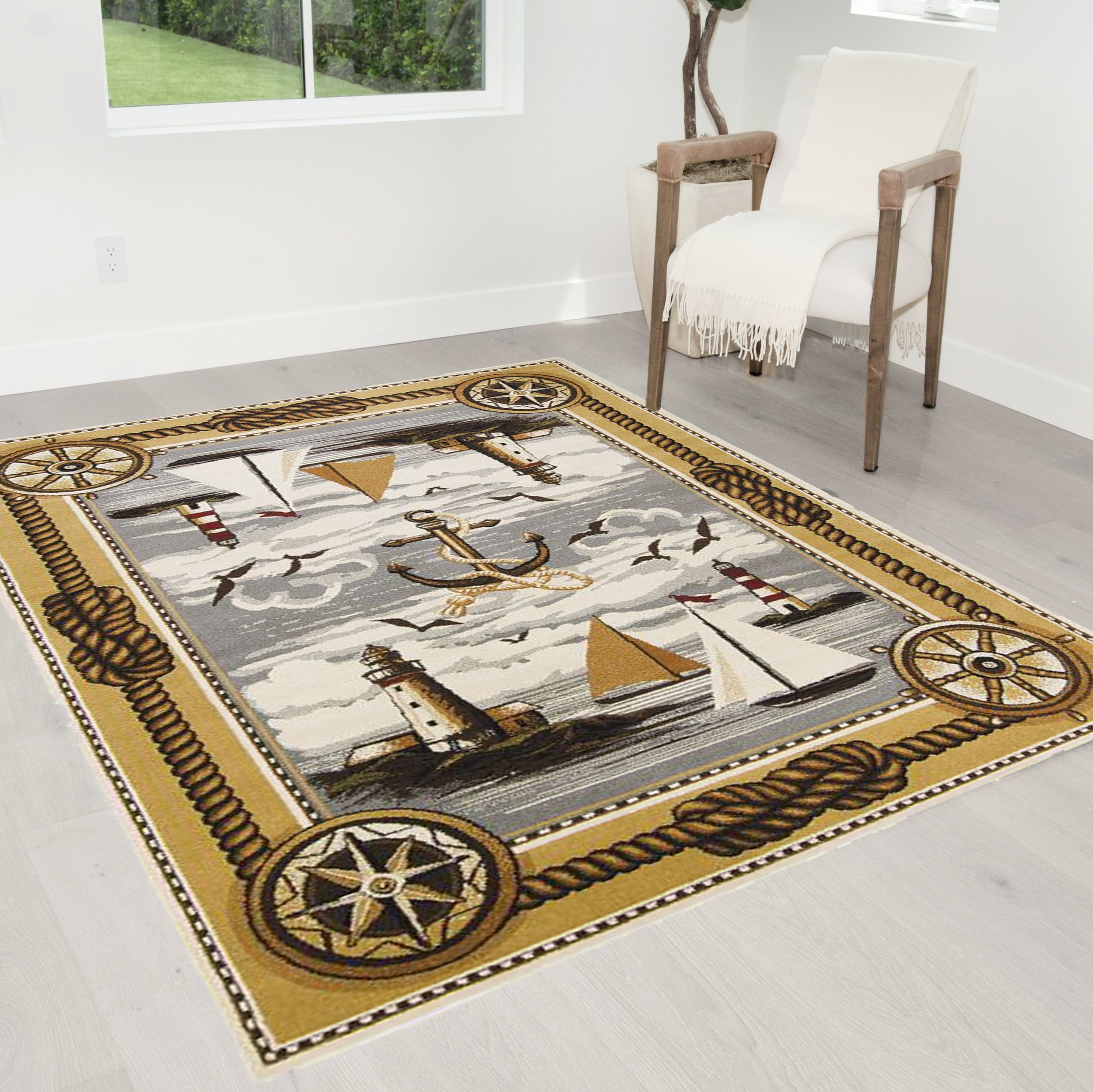 Lodge, Cabin Sailing Accent Area Rug - Modern Design Cabin Area Rug ...