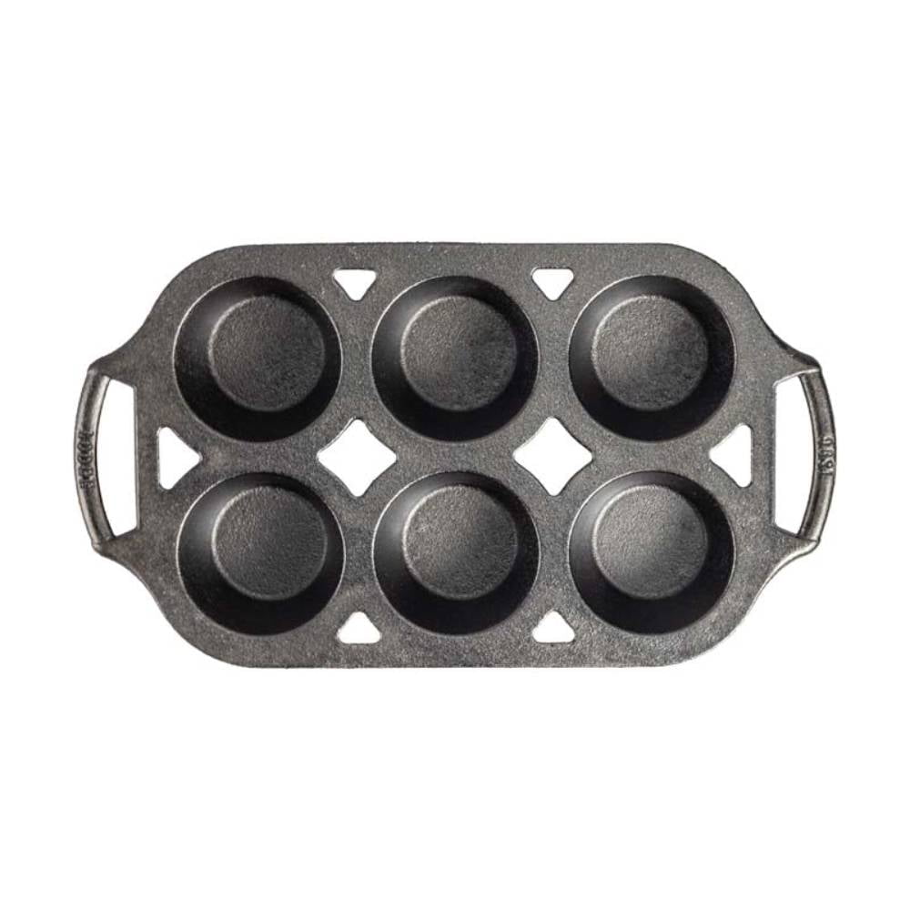 Lodge Cast Iron Muffin Pan, Pre-Seasoned, Dual Handles, 6 Cups, Made in ...