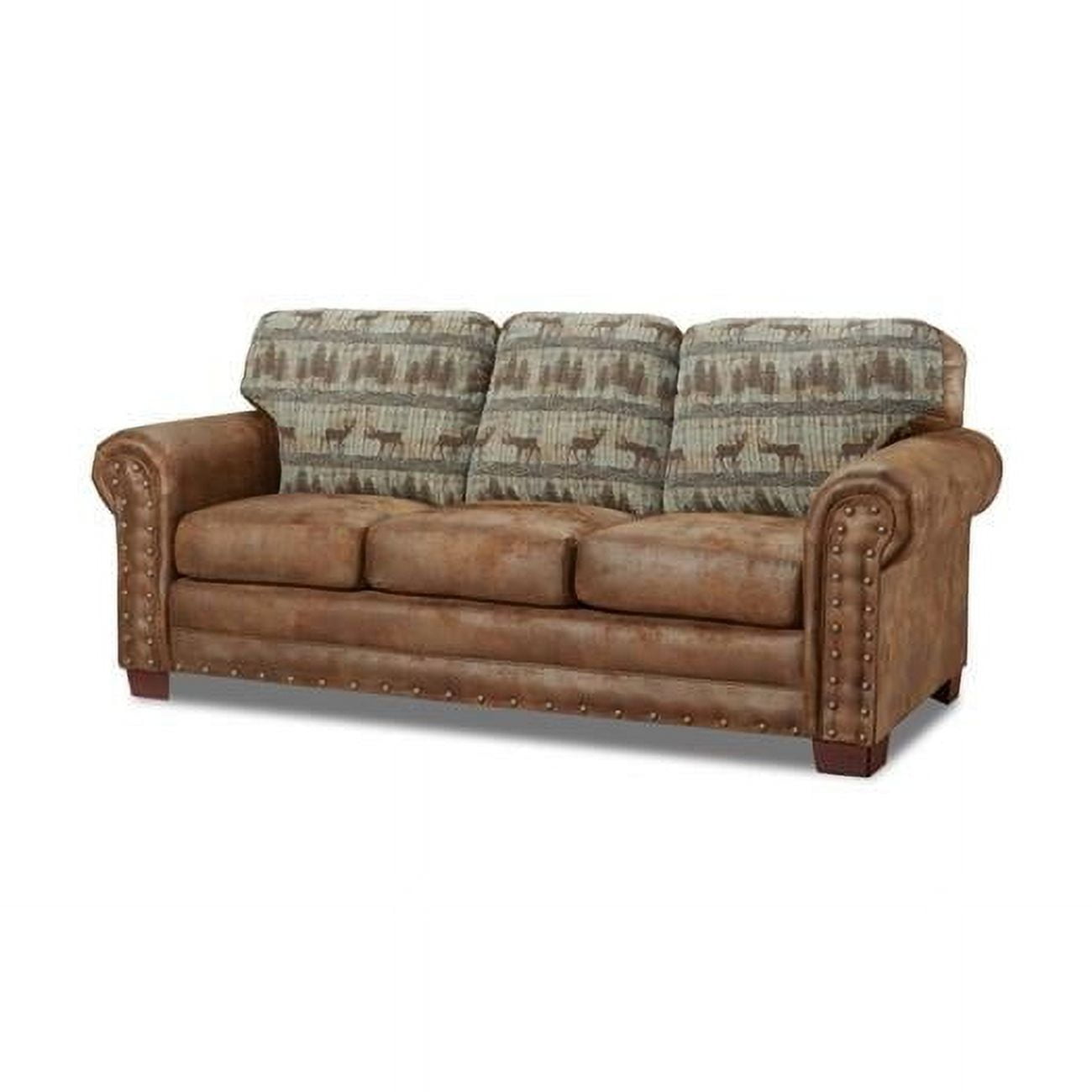 Lodge Tapestry Sofa, Deer Teal Tapestry & Brown Pinto Microfiber ...