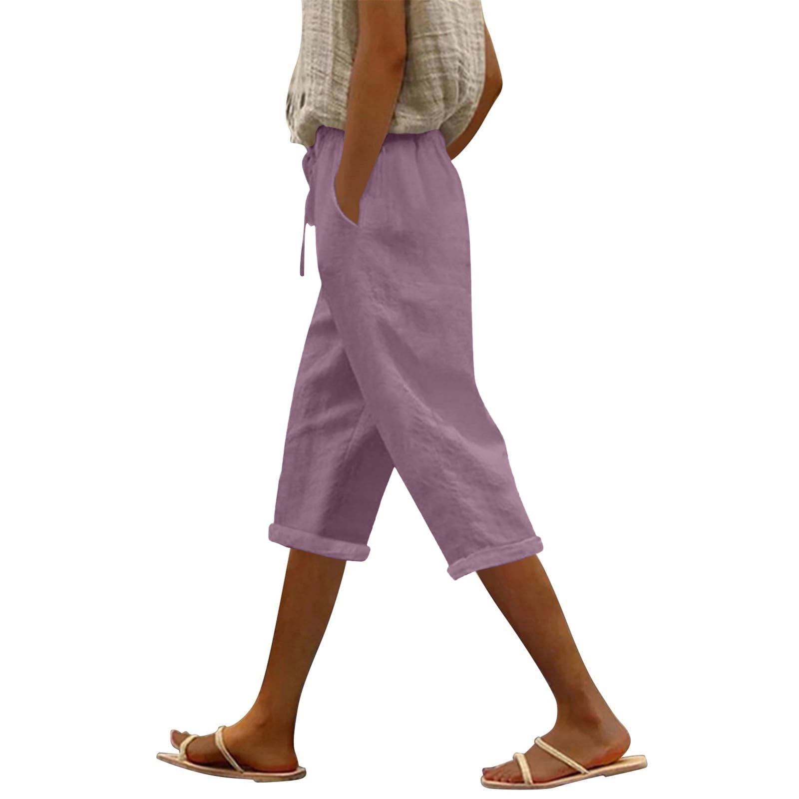 Lodgix Linen Capri Pants for Women Drawstring Wide Leg Trousers Summer ...