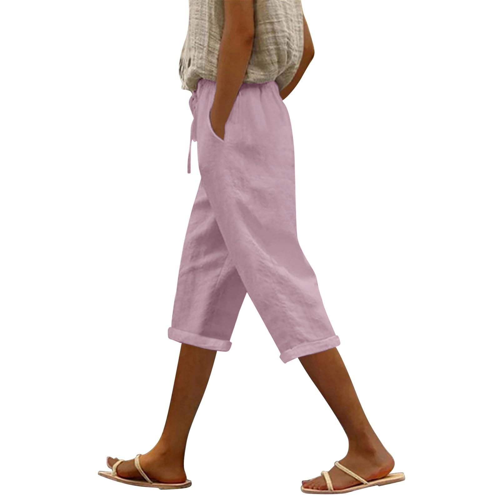 Lodgix Linen Capri Pants for Women Drawstring Wide Leg Trousers Summer ...