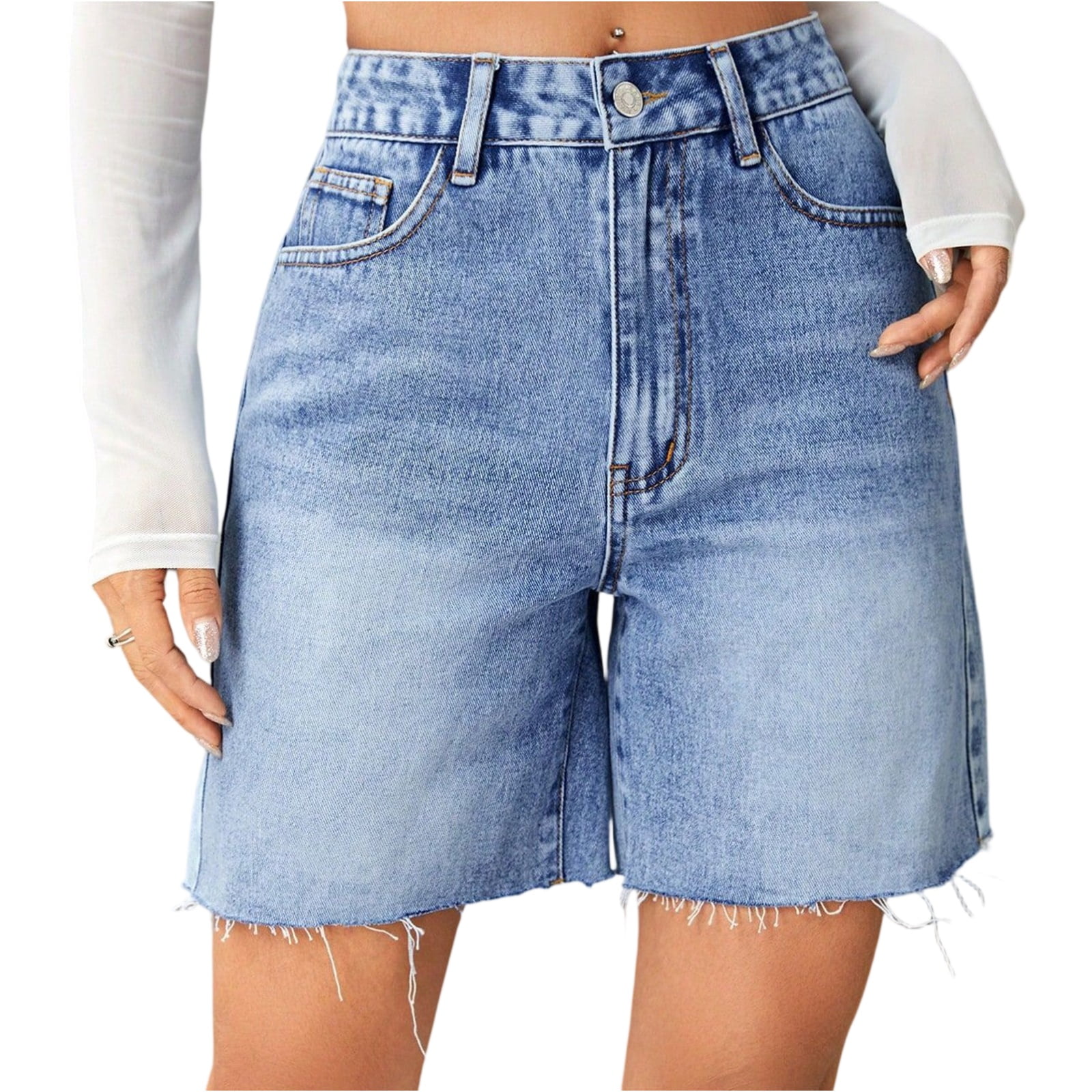 Lodgix Women's Raw Hem Jean Shorts, Wide Straight Leg Mom Denim Shorts ...