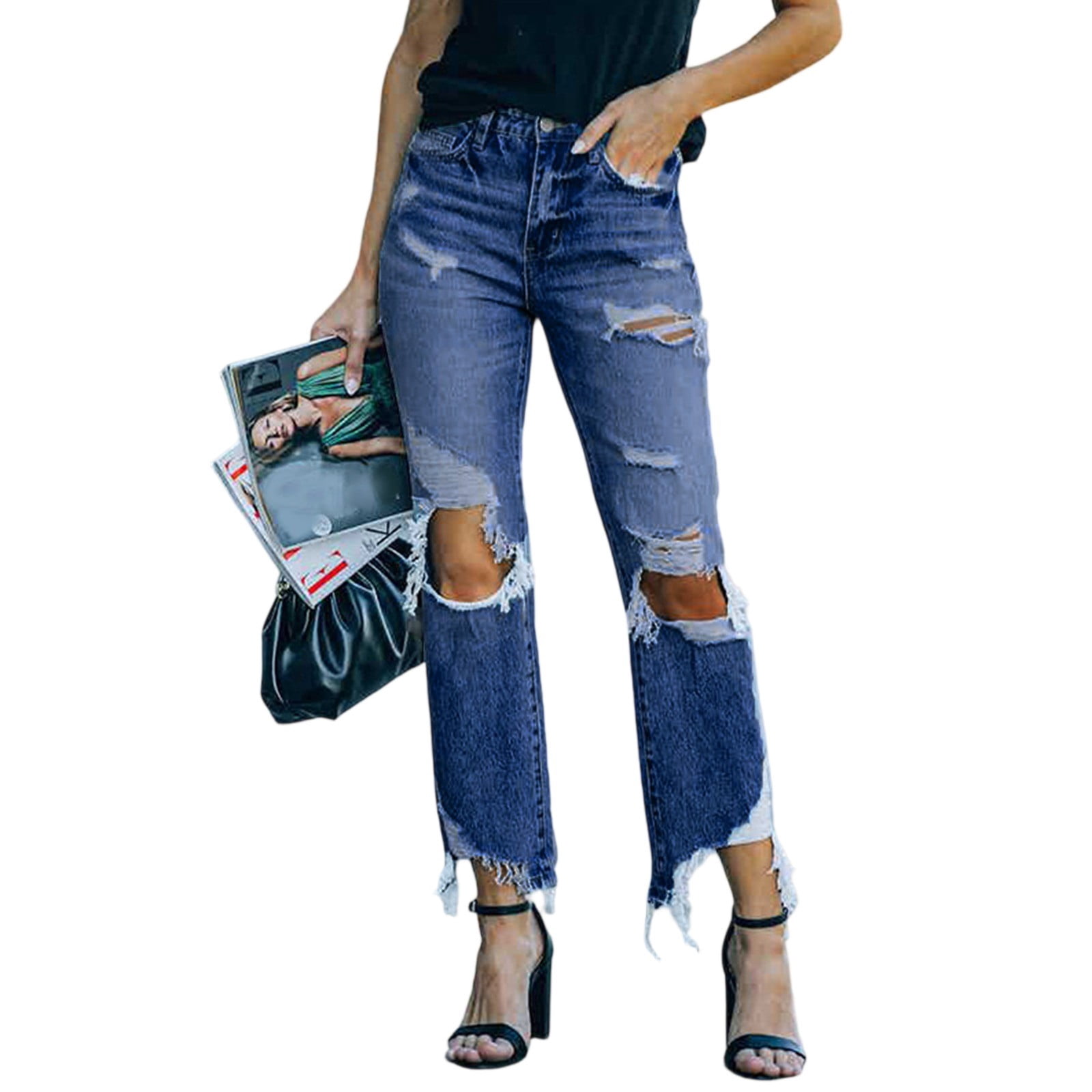 Lodgix Women's Ripped Bell Bottom Jeans High-Rise Distressed Raw Edge ...