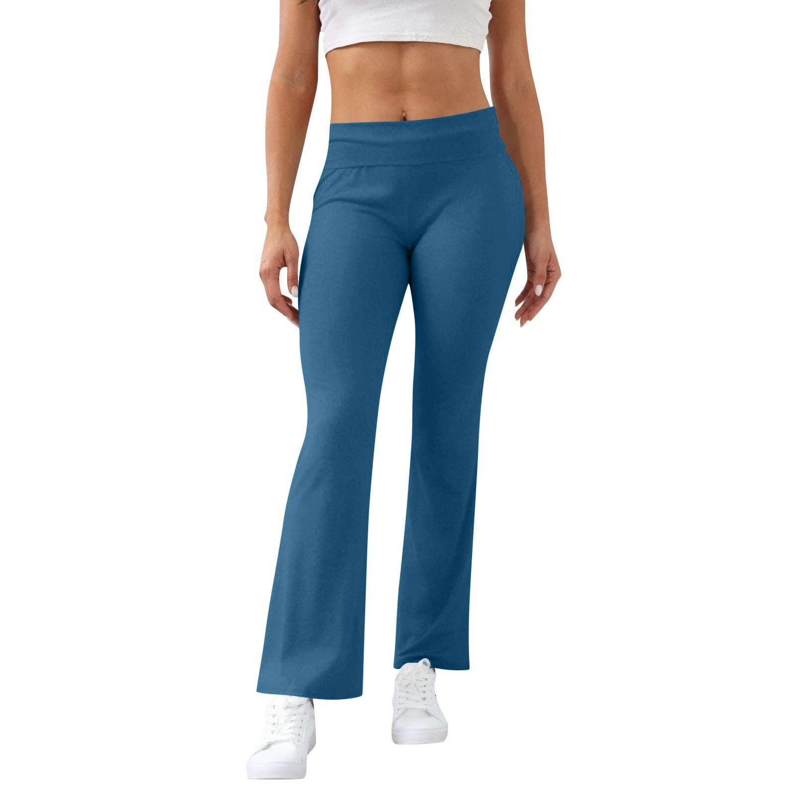 Lodgix Yoga Pants for Women Low Rise Flare Leggings Stretchy Fold Over ...